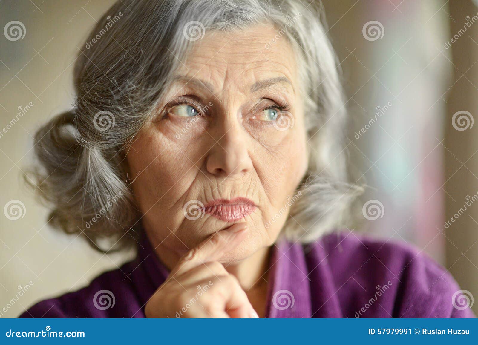 Portrait of Thinking Elderly Woman Stock Image - Image of modern ...