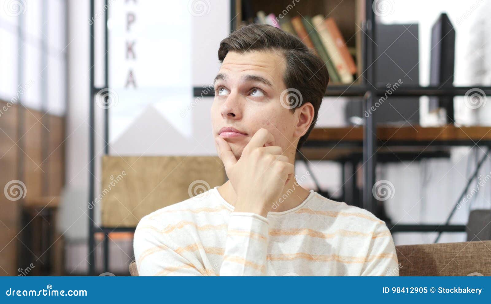 Portrait of Thinking Man, Sitting on Sofa Stock Image - Image of ...
