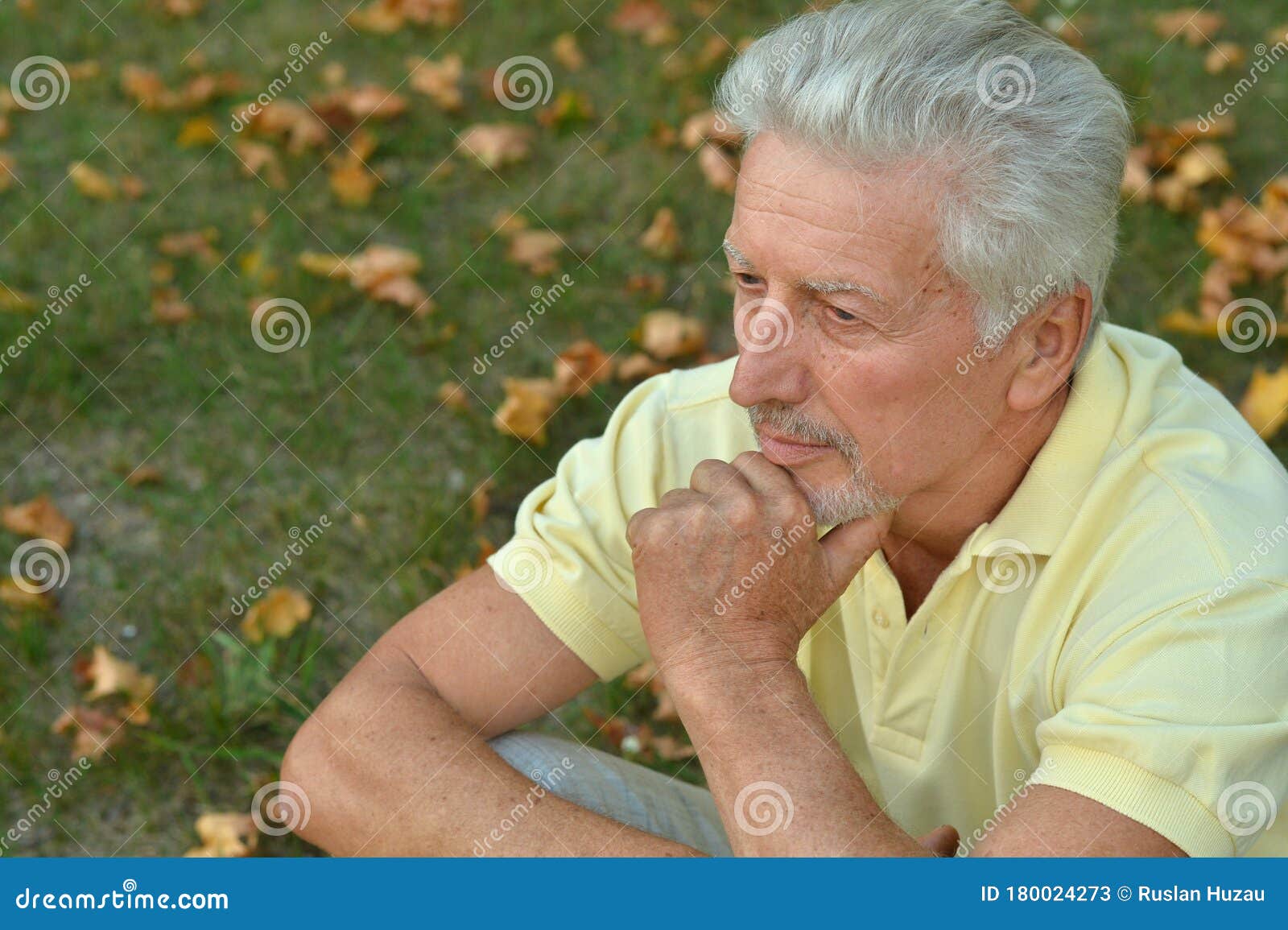 Portrait of Thinking Senior Man in Park Stock Image - Image of leisure ...
