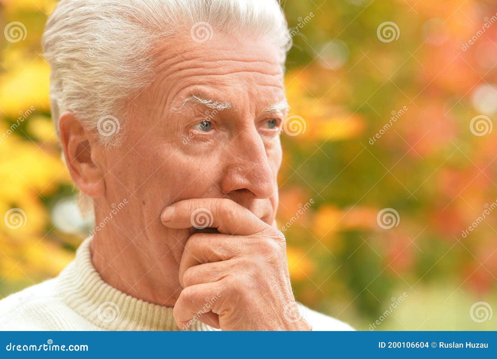 Portrait of Thinking Senior Man in Park Stock Photo - Image of summer ...