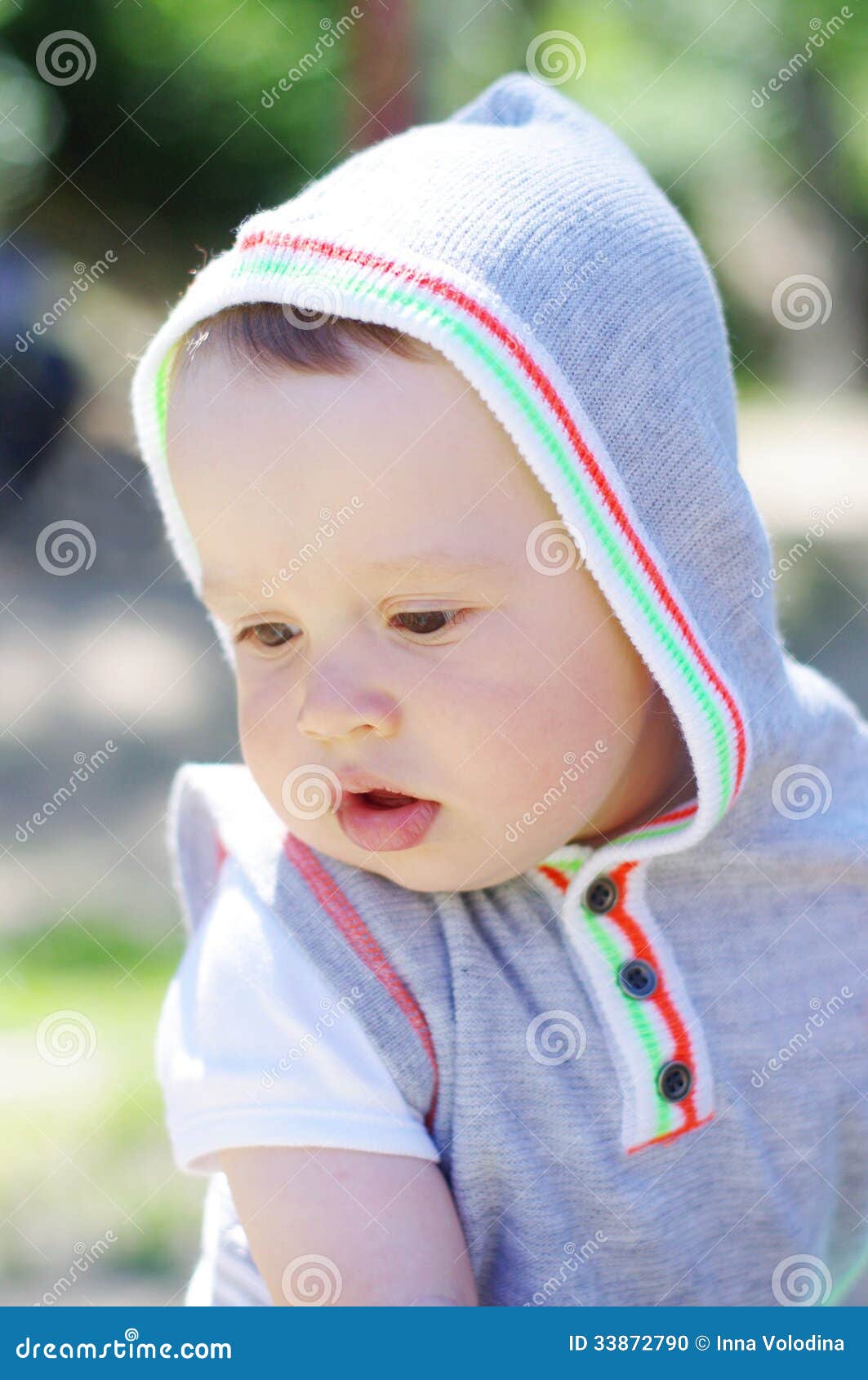 Portrait of Thoughtful Baby Outdoors Stock Photo - Image of month, luck ...
