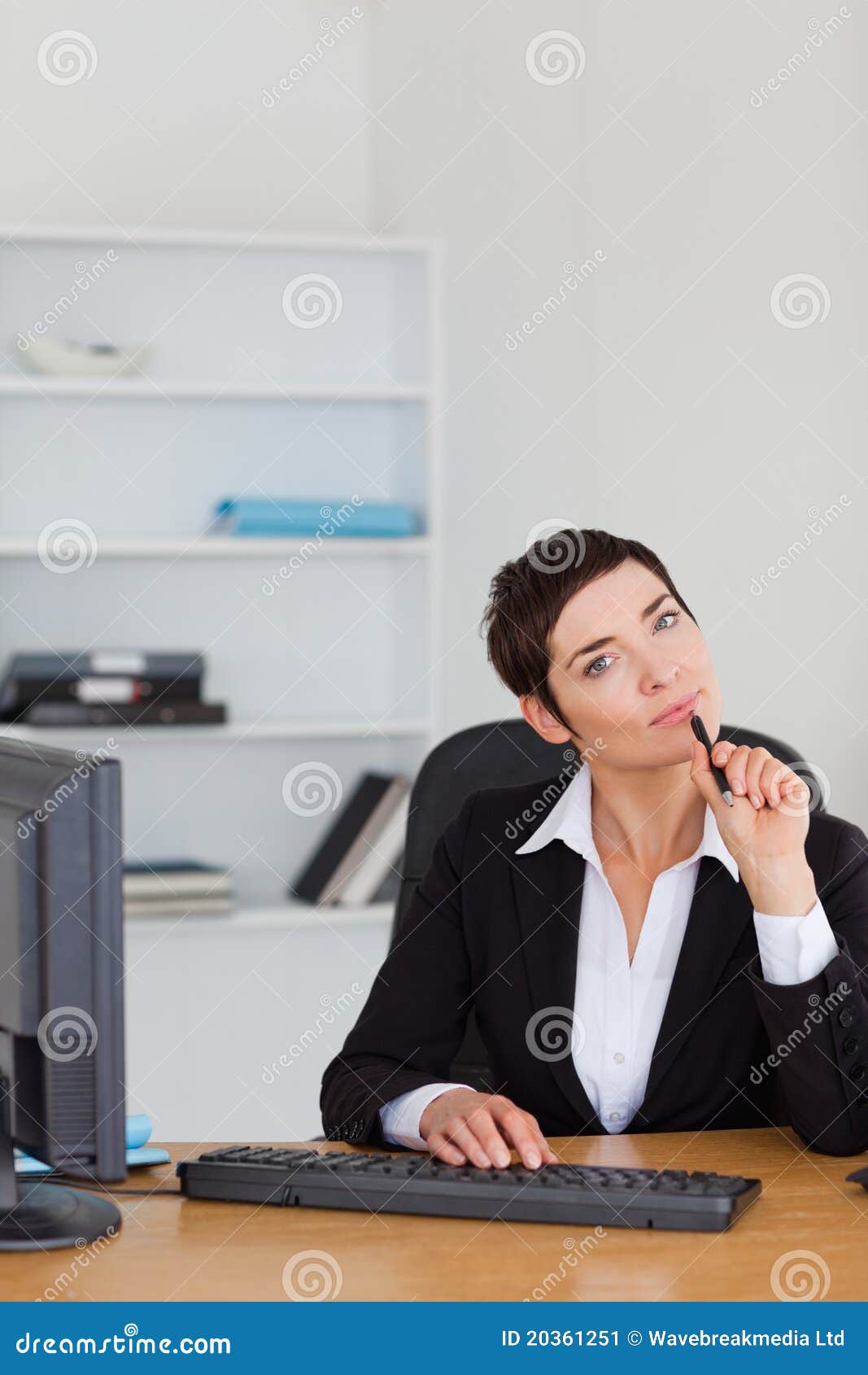 Portrait of a Thoughtful Secretary Stock Image - Image of desk ...