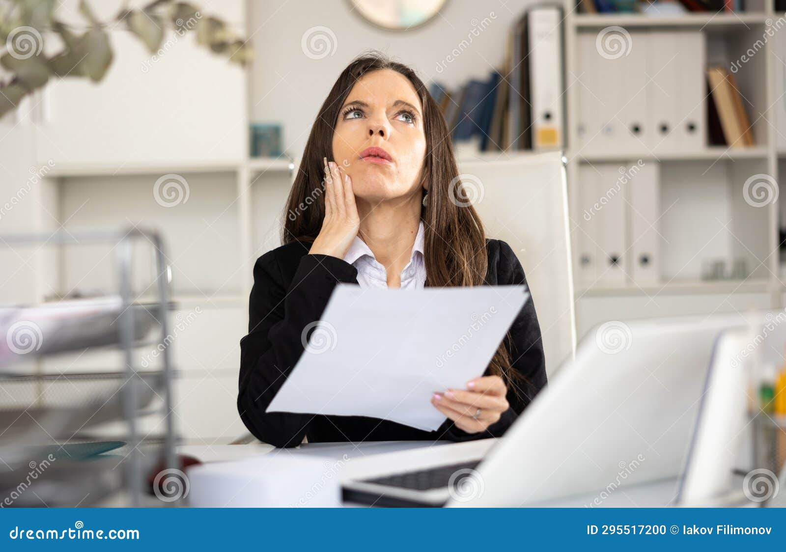 Portrait of Thoughtful Woman Office Worker Doing Paperwork Stock Photo ...