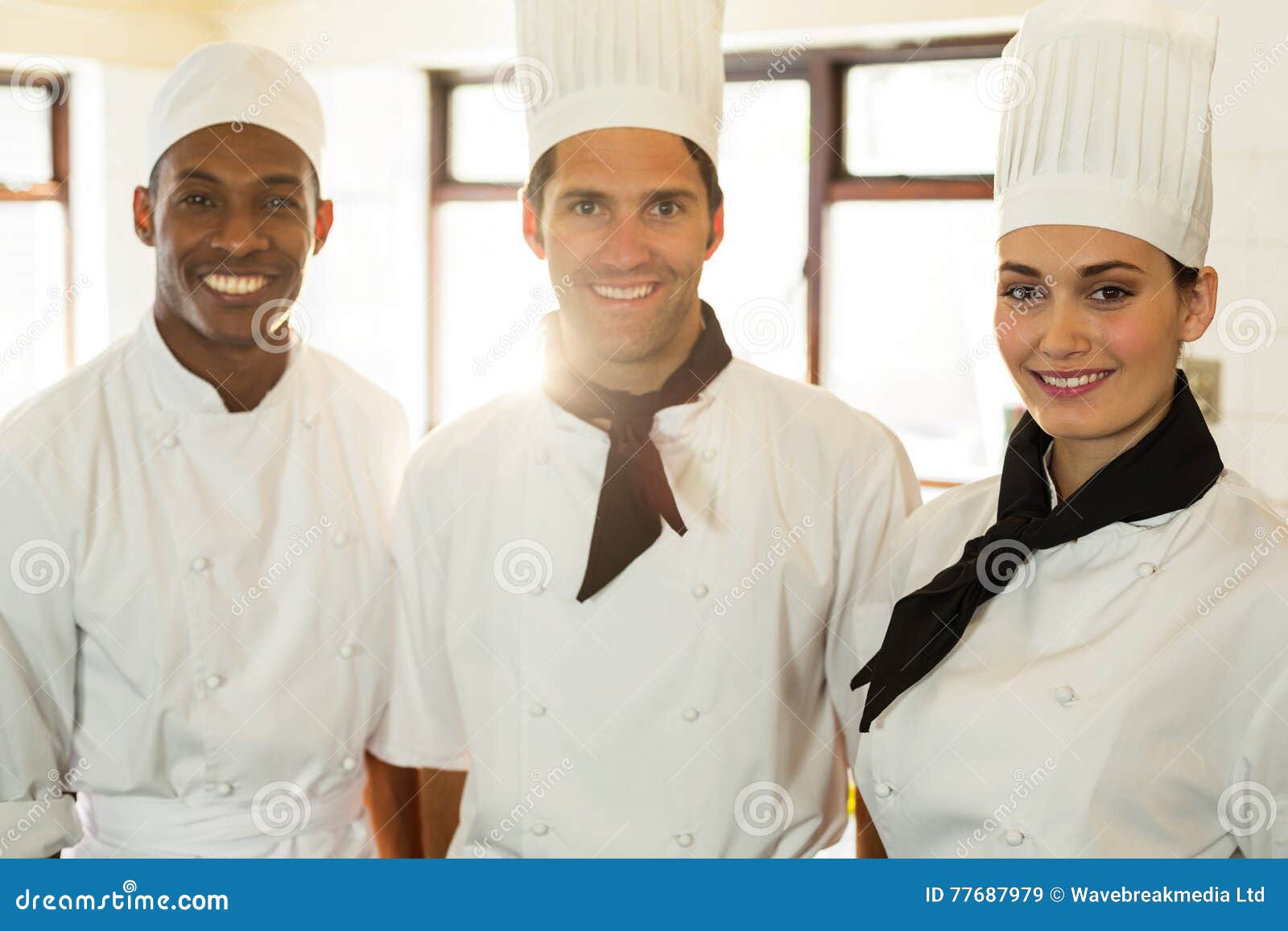 Portrait of Three Chefs in Commercial Kitchen Stock Image - Image of ...