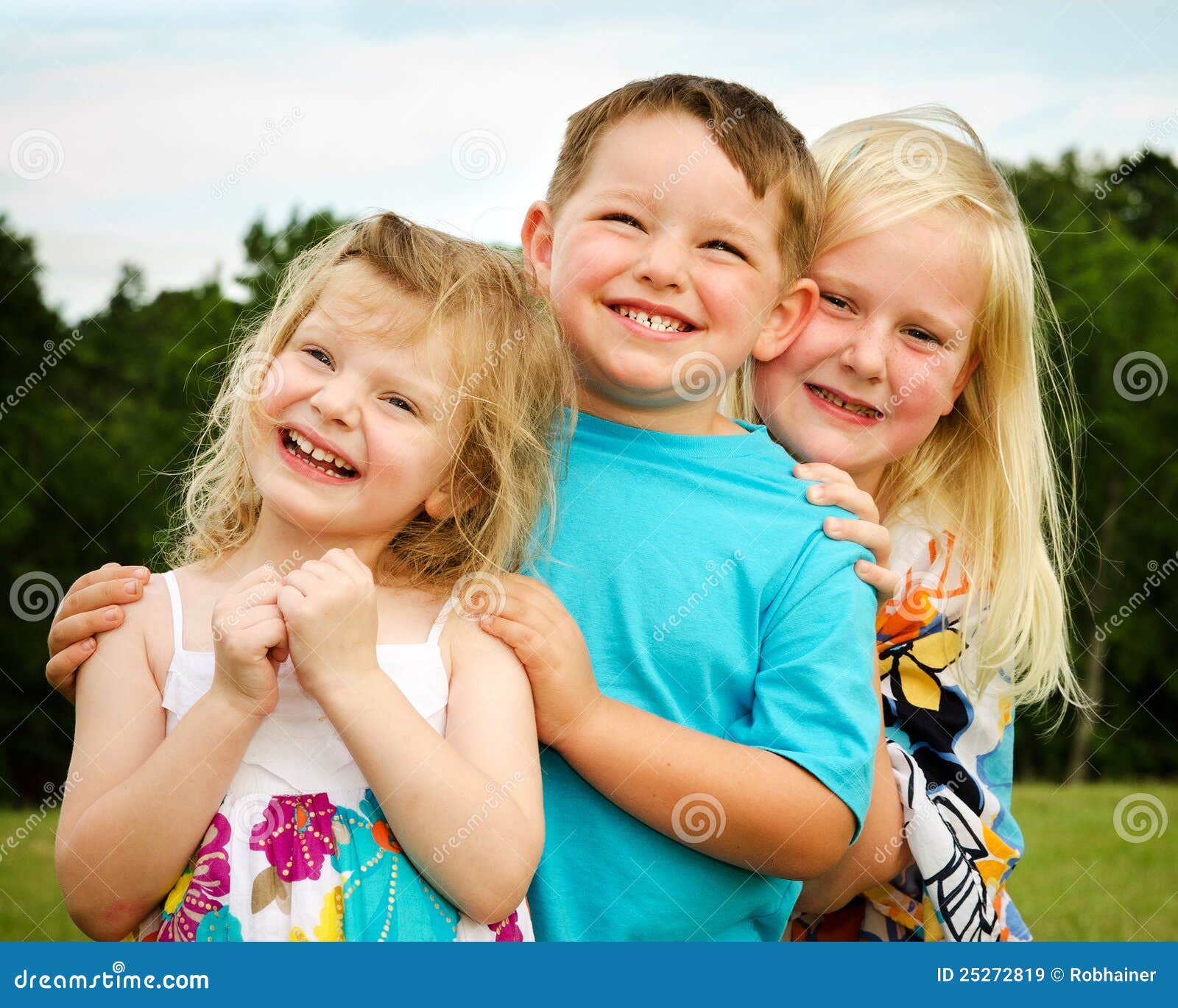 Portrait of Three Children Playing Stock Image - Image of little ...