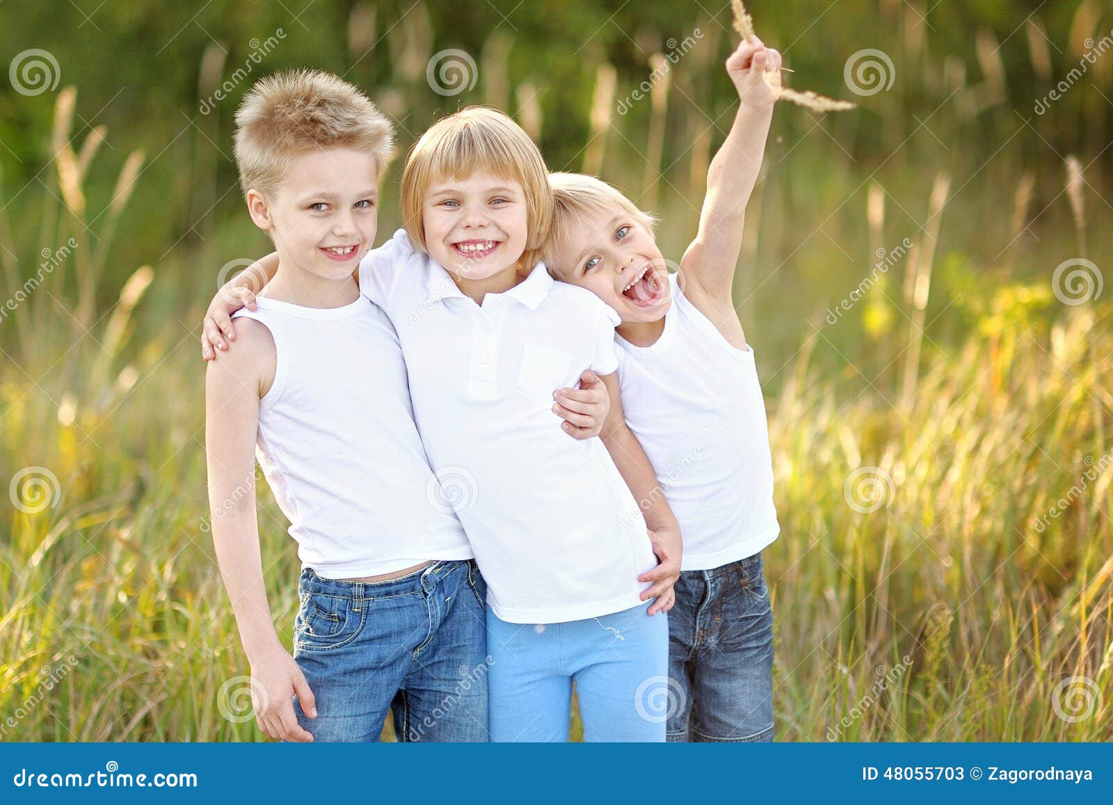 Portrait of Three Children Playing Stock Image - Image of nature ...