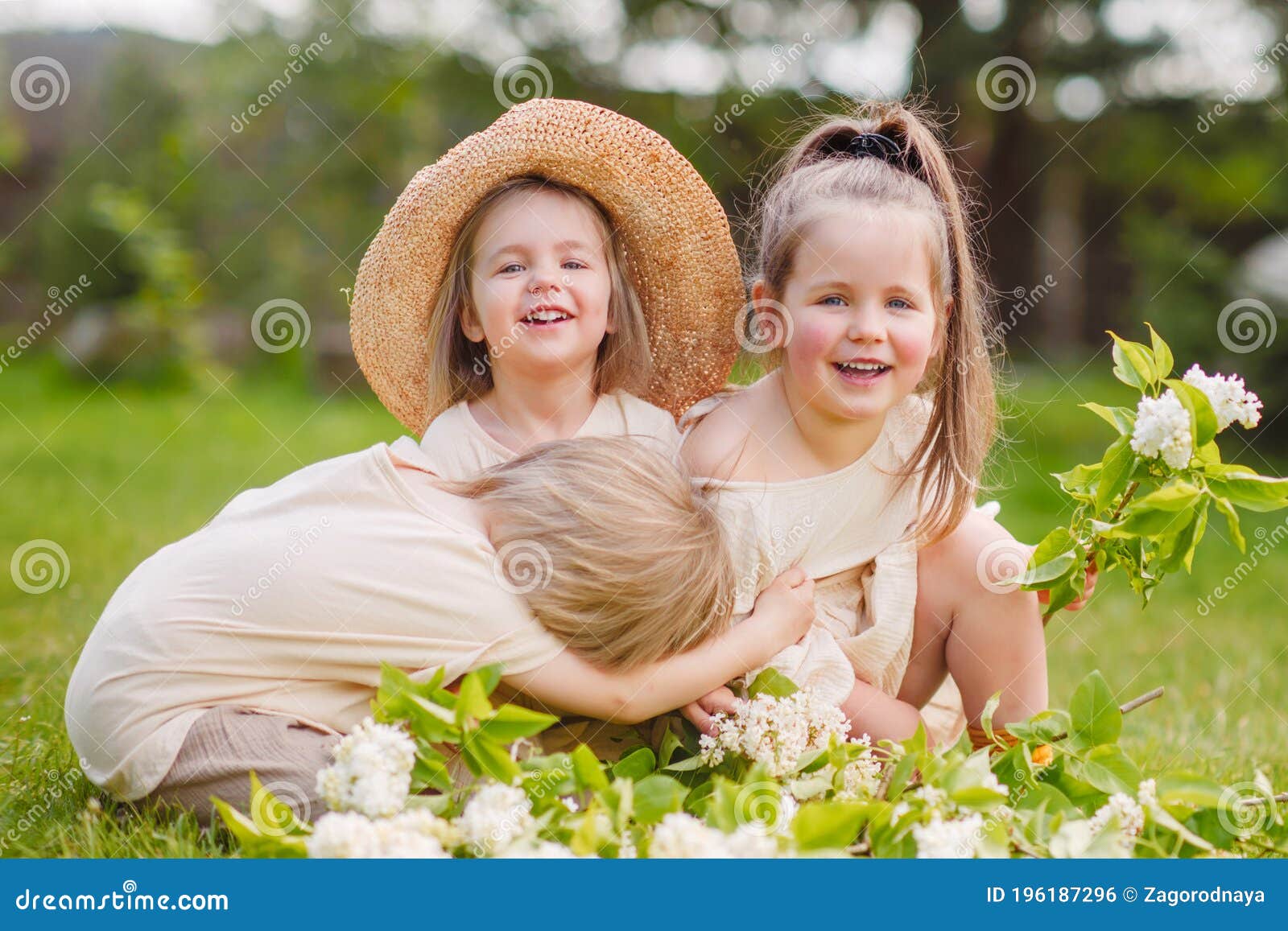 Portrait of Three Children in the Spring Stock Photo - Image of sister ...