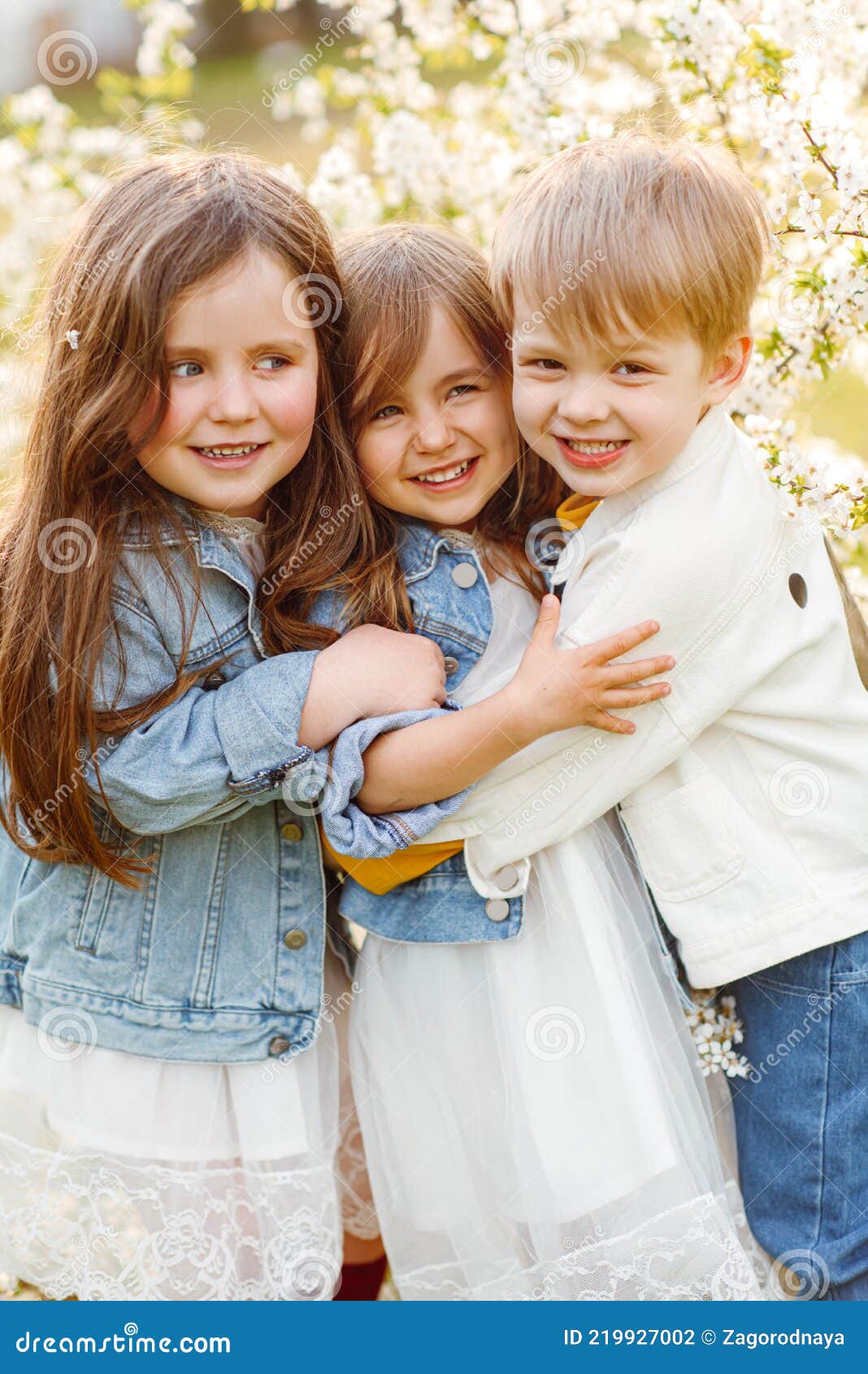 Portrait of Three Children in the Spring Stock Photo - Image of spring ...