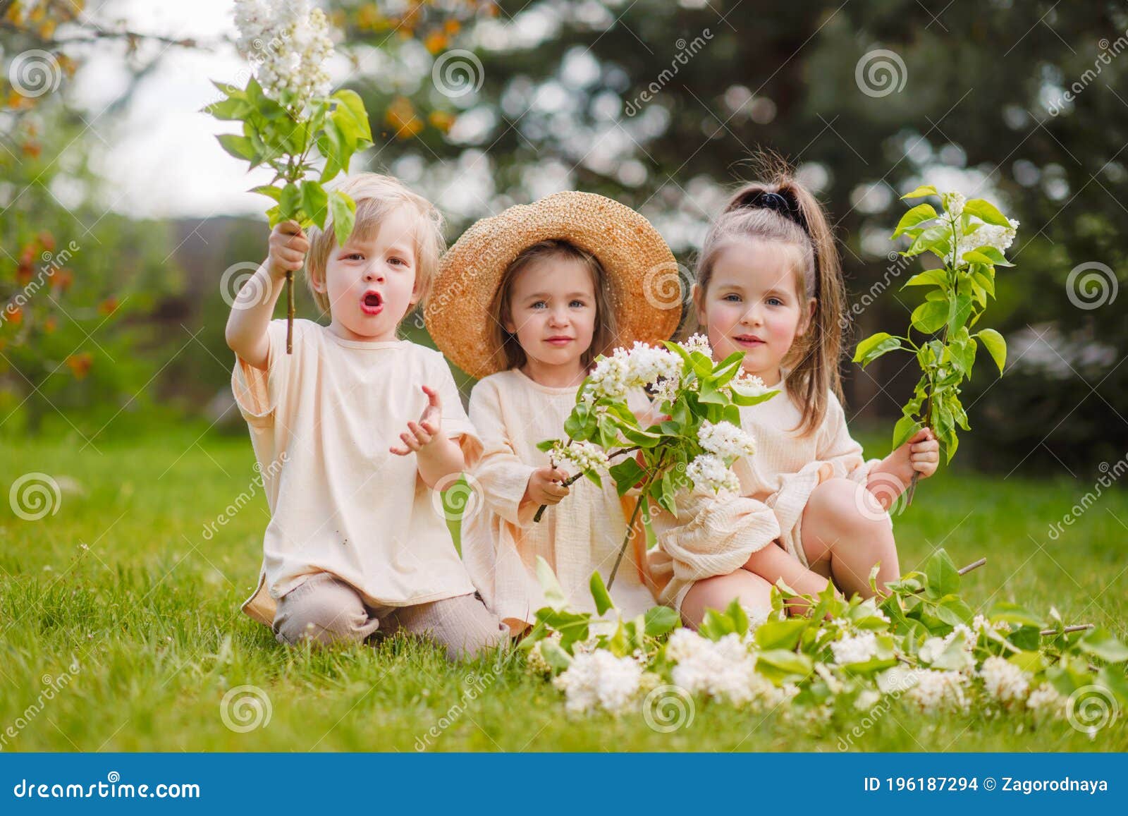 Portrait of Three Children in the Spring Stock Photo - Image of ...