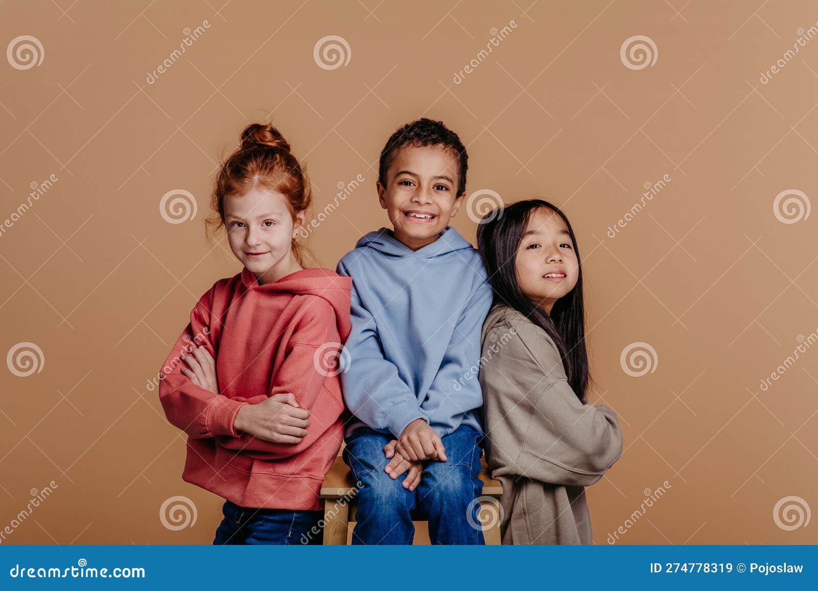 Portrait of Three Children, Studio Shoot. Concept of Diversity in ...