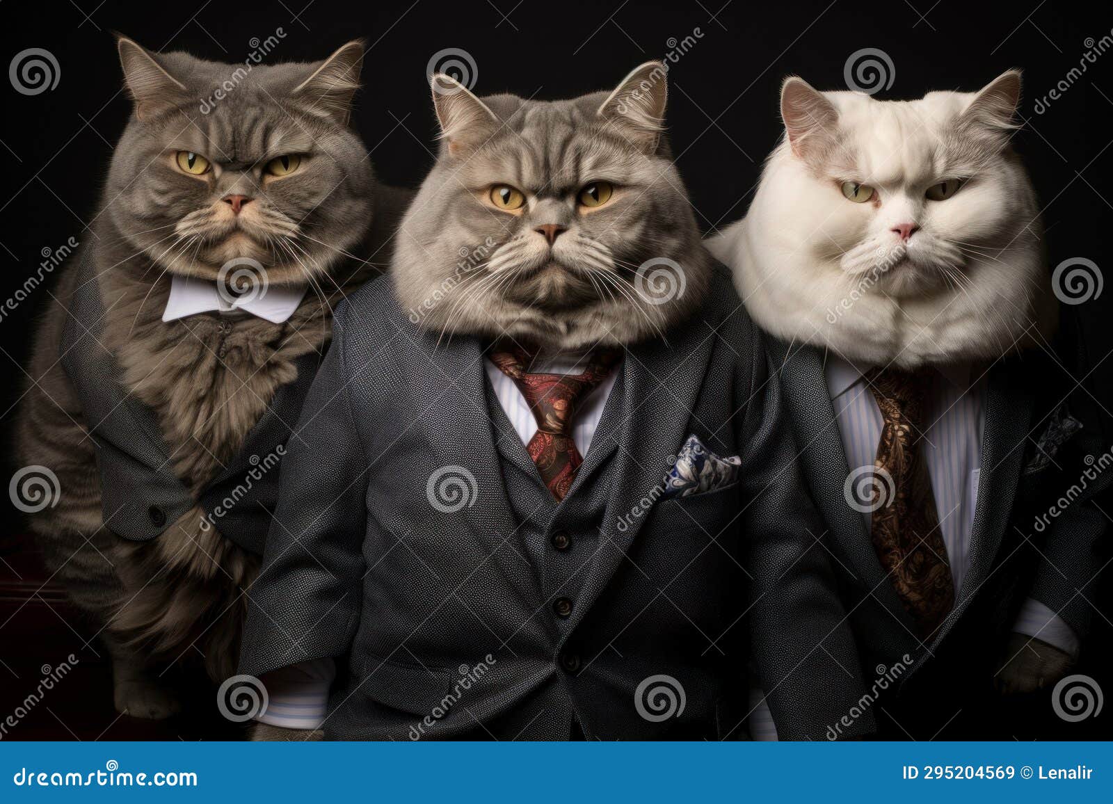 Portrait of Three Fat Cats on Black Stock Illustration - Illustration ...