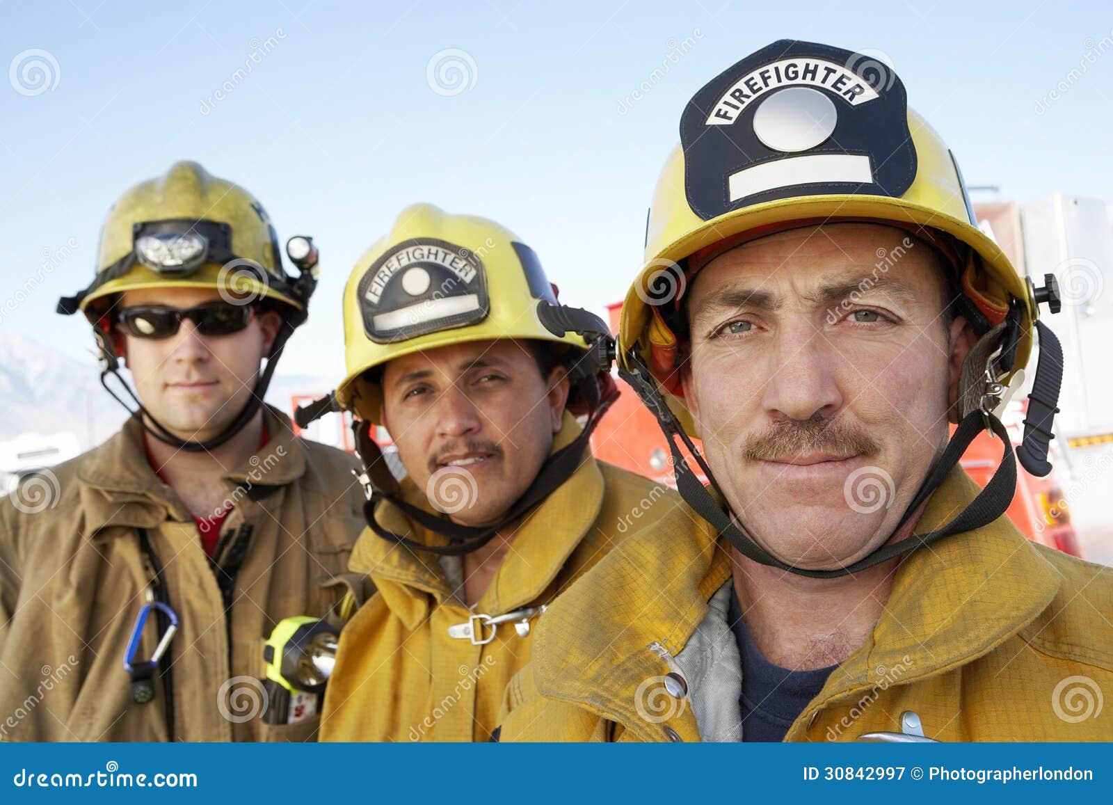 Portrait of Three Fire Fighters Stock Image - Image of face, clothing ...
