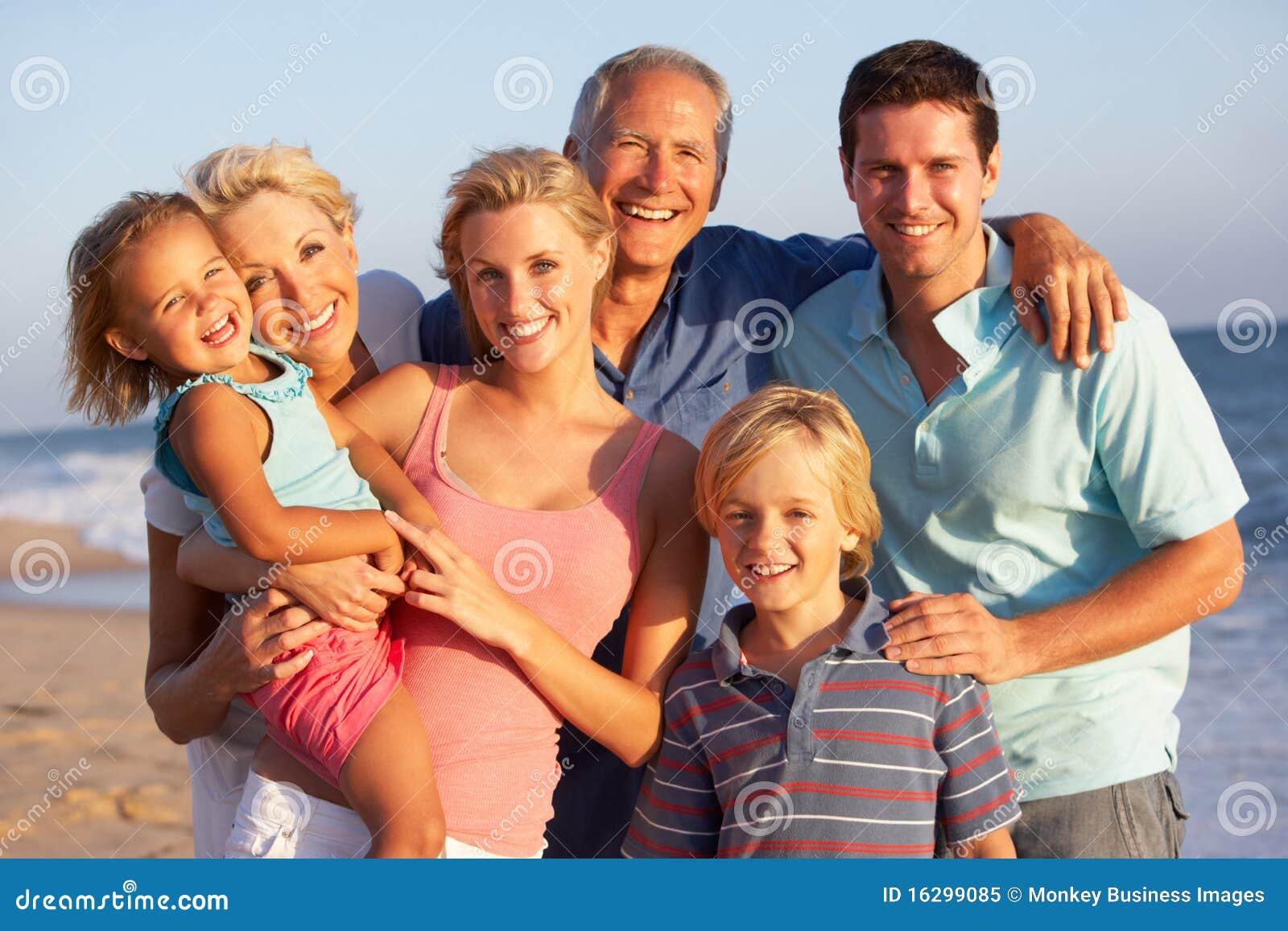 Portrait of Three Generation Family on Beach Stock Image - Image of ...