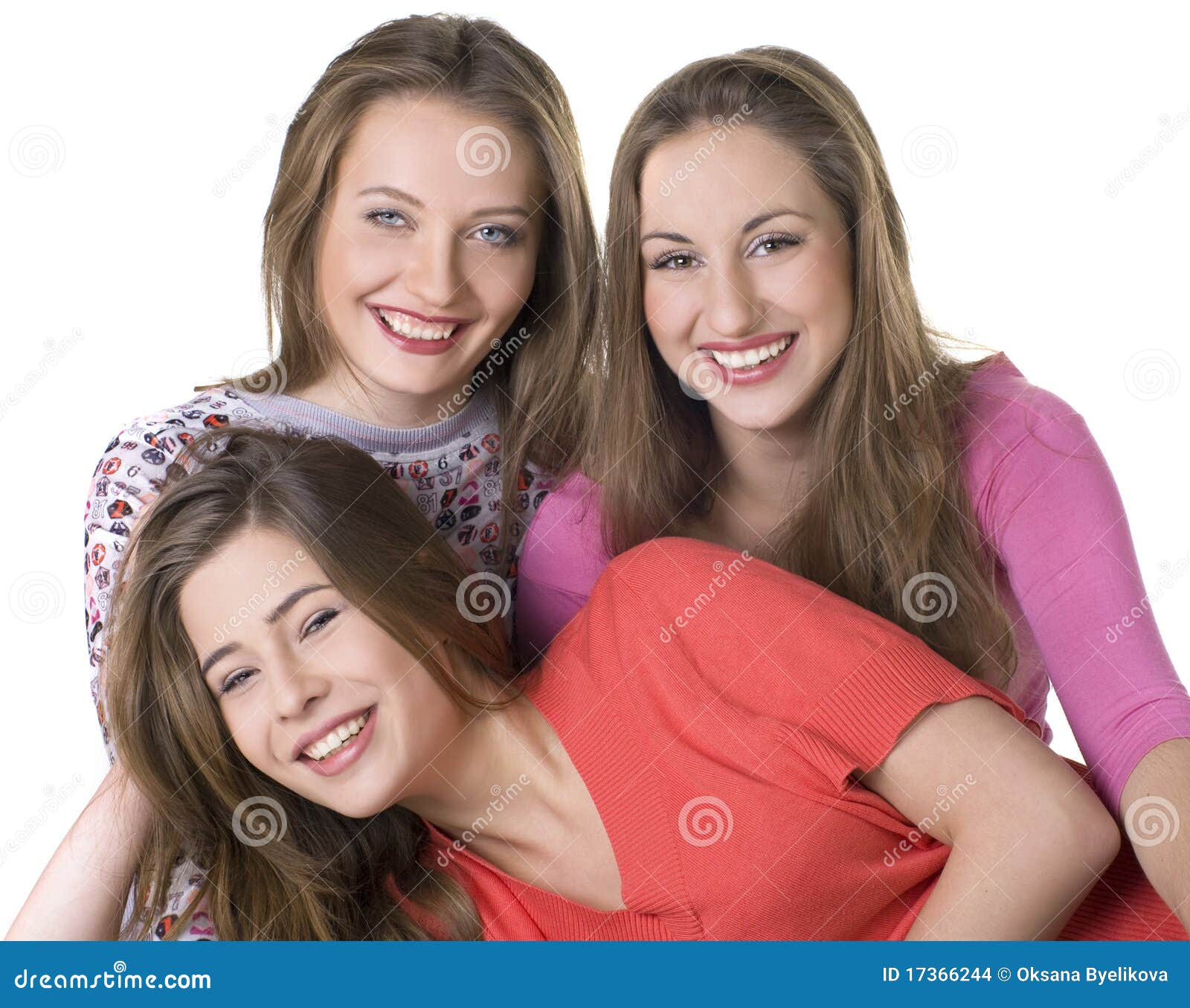 Portrait of Three Happy Girls Stock Photo - Image of background ...