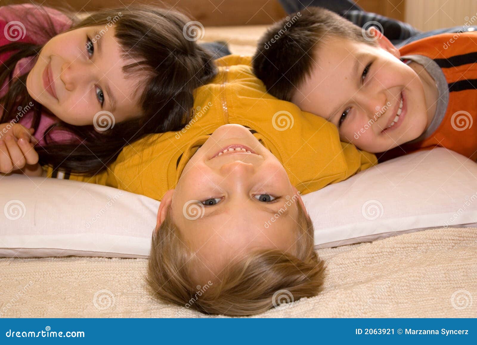 Portrait of Three Happy Kids Stock Image - Image of grins, friendship ...