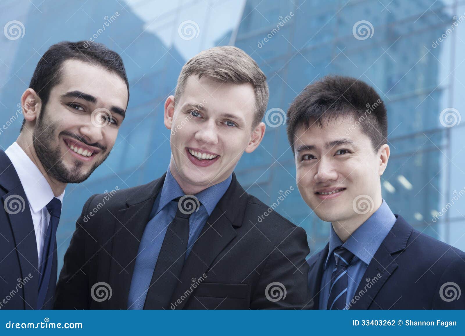 Portrait of Three Smiling Businessmen, Outdoors, Business District ...