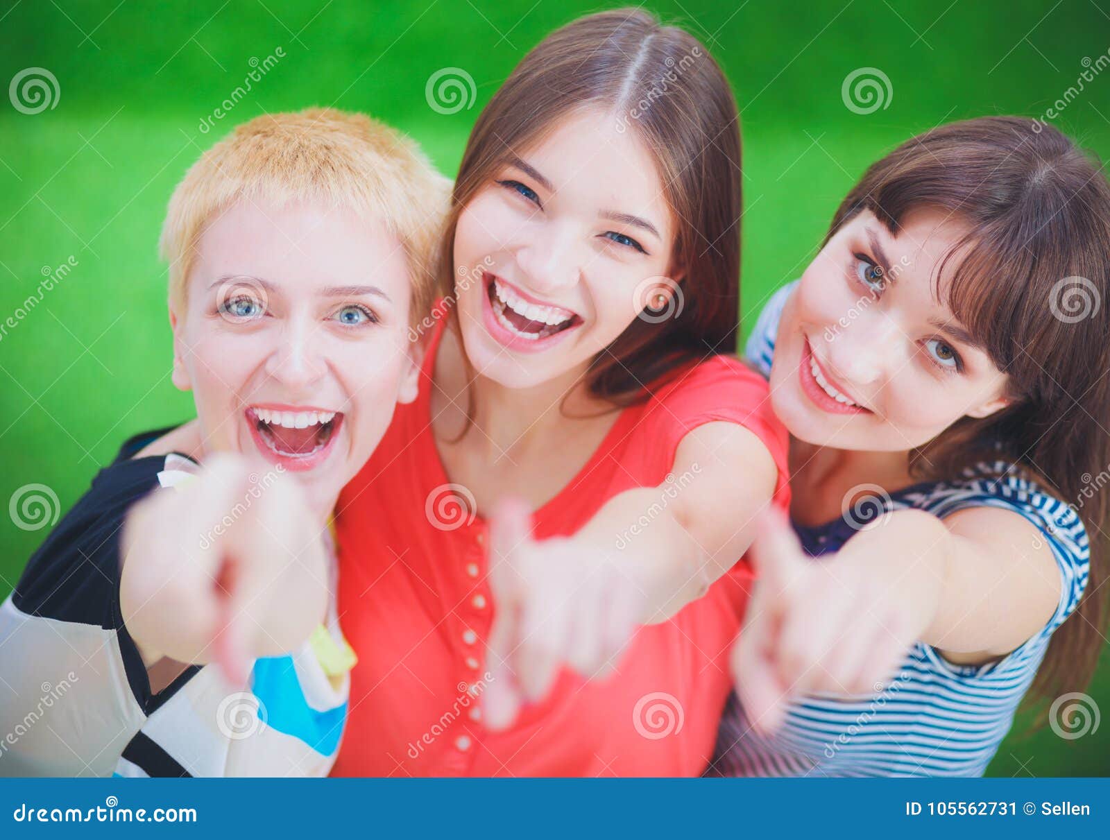Portrait of Three Young Women, Standing Together Stock Image - Image of ...