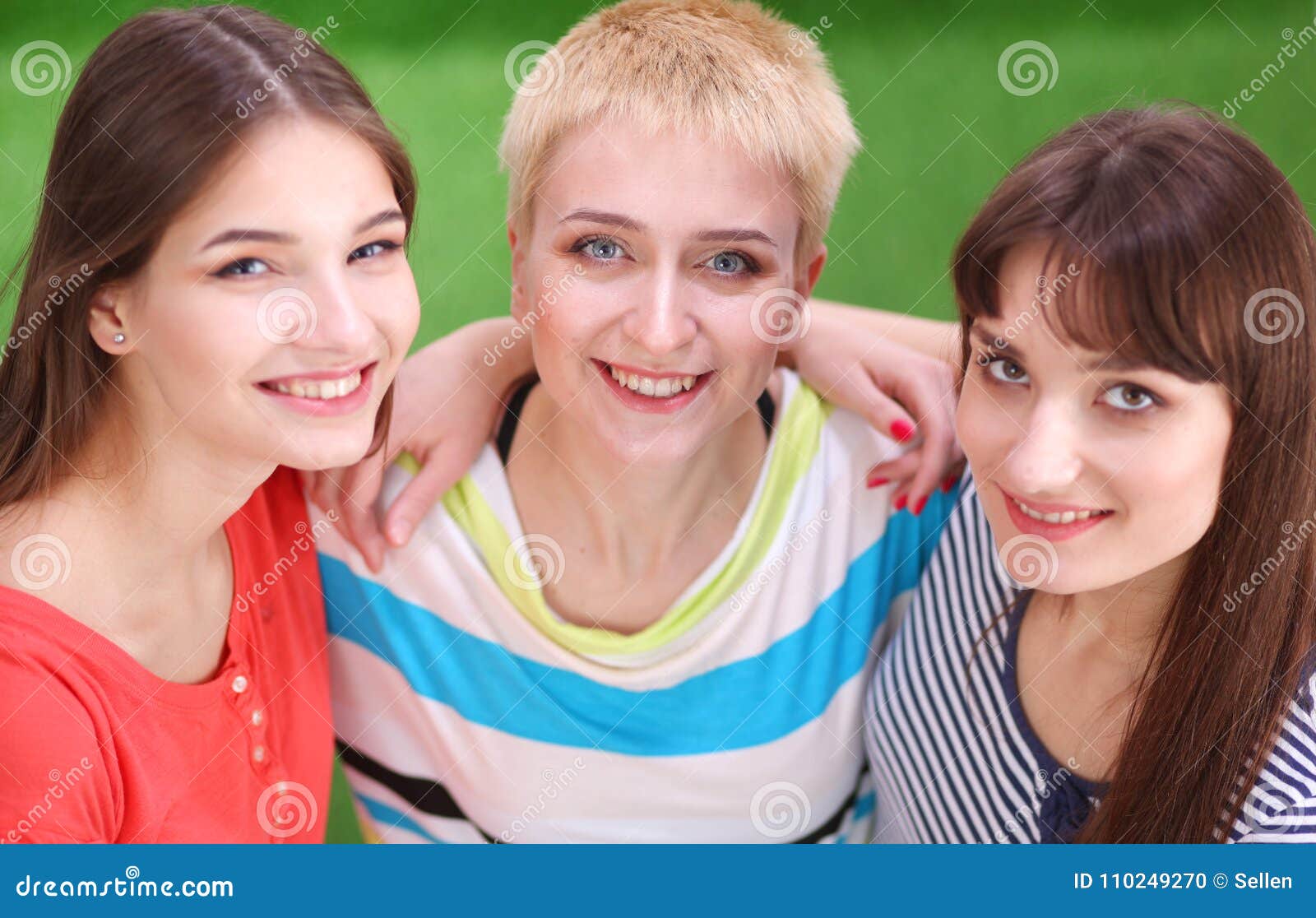 Portrait of Three Young Women, Standing Together Stock Photo - Image of ...