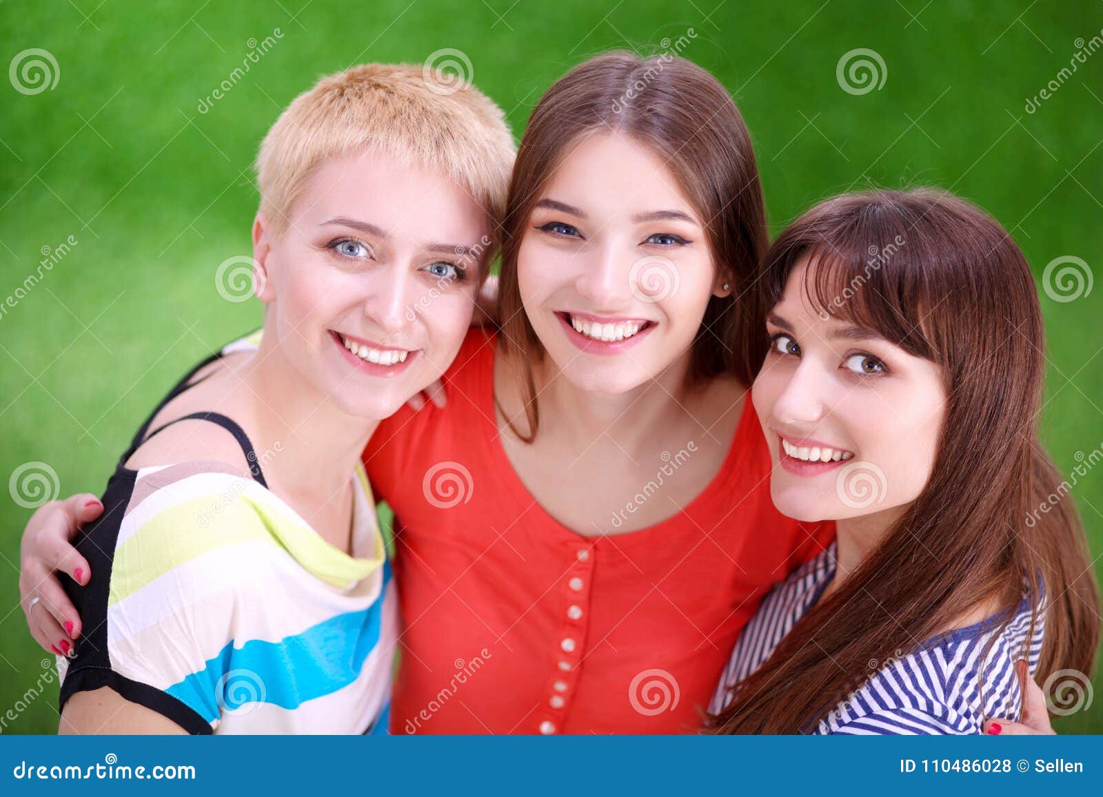 Portrait of Three Young Women, Standing Together Stock Photo - Image of ...