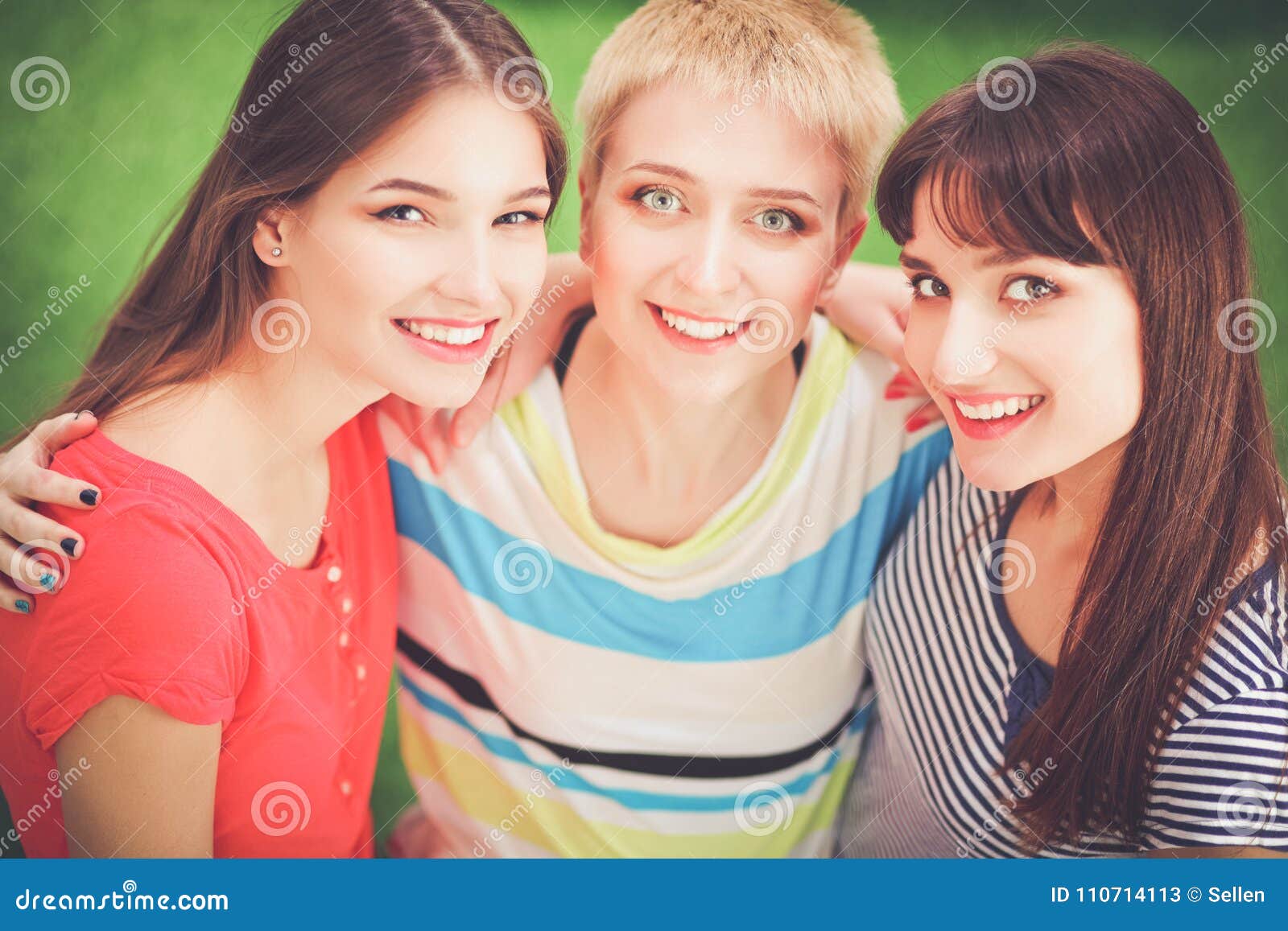 Portrait of Three Young Women, Standing Together Stock Image - Image of ...
