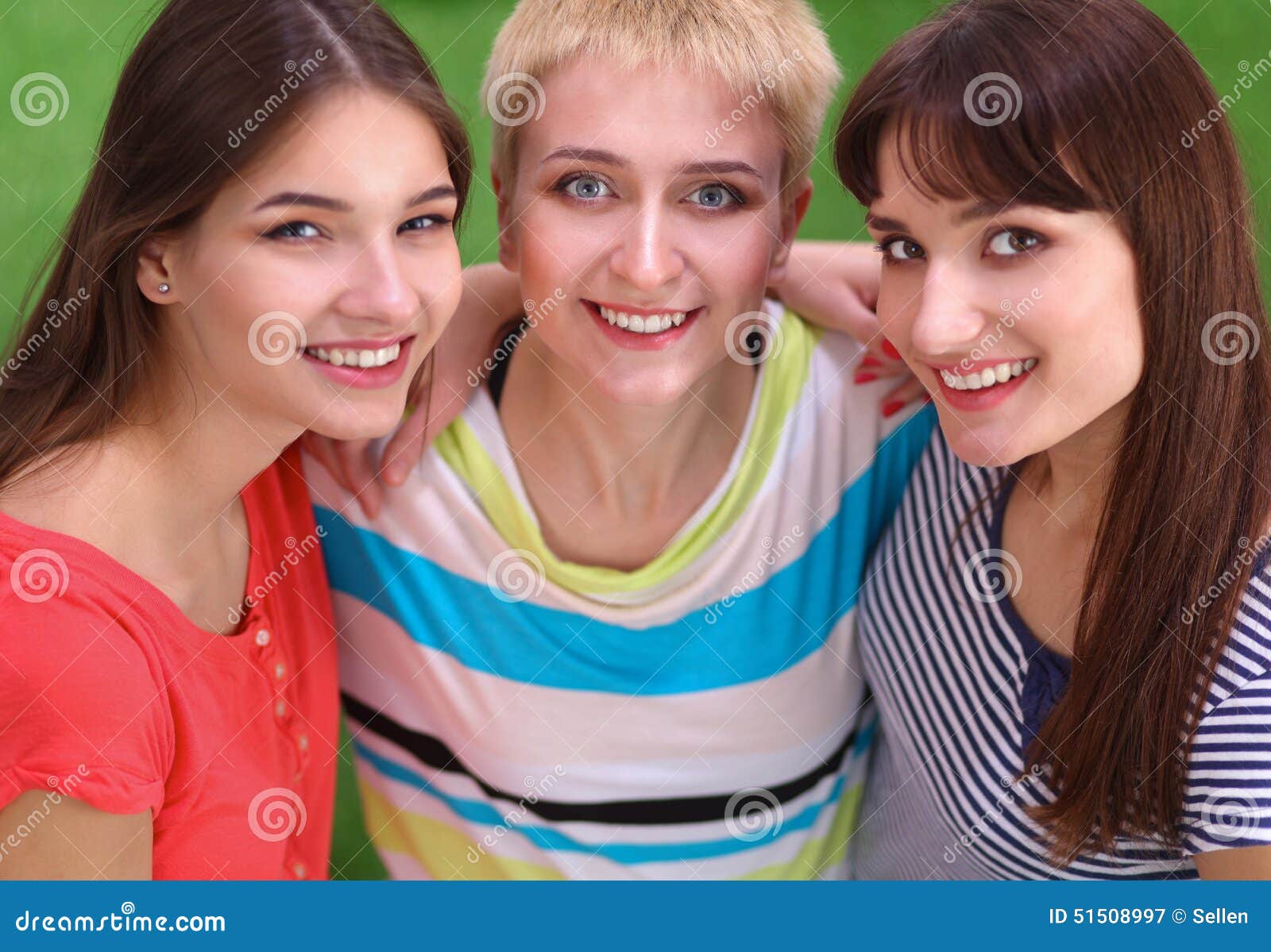 Portrait of Three Young Women, Standing Together Stock Image - Image of ...