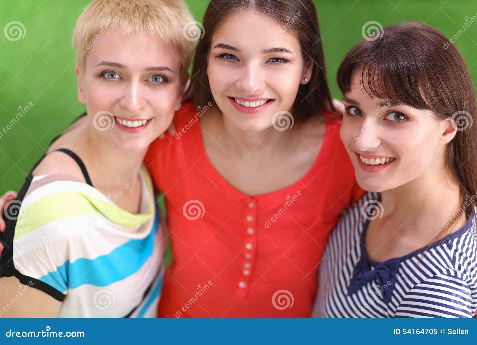 Portrait of Three Young Women, Standing Together Stock Image - Image of ...