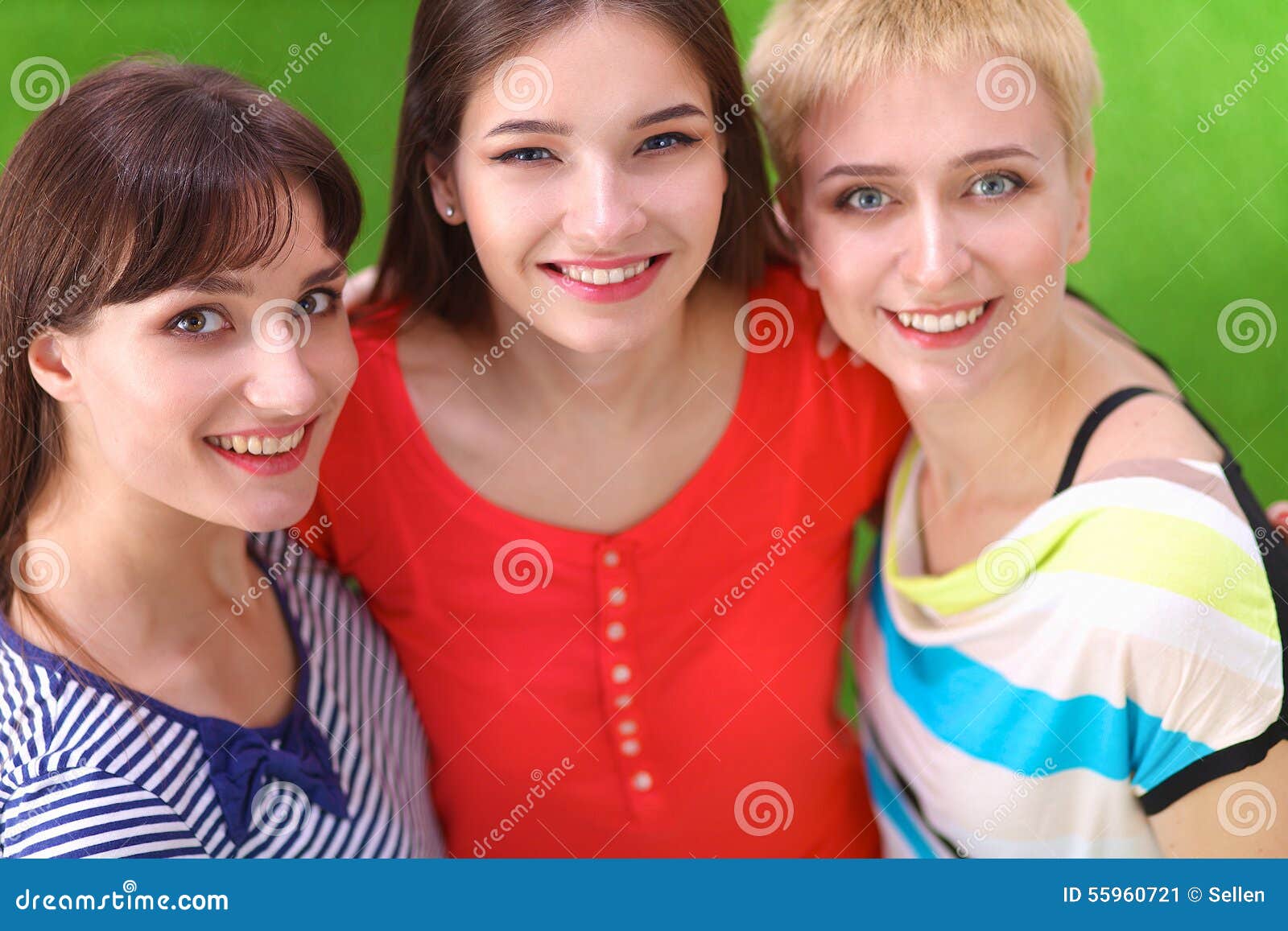 Portrait of Three Young Women, Standing Together Stock Image - Image of ...