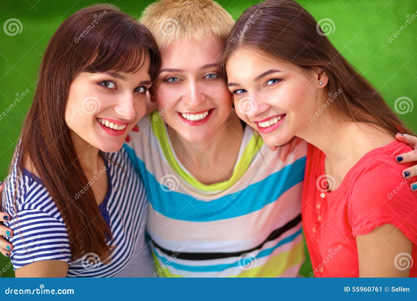 Portrait of Three Young Women, Standing Together Stock Image - Image of ...