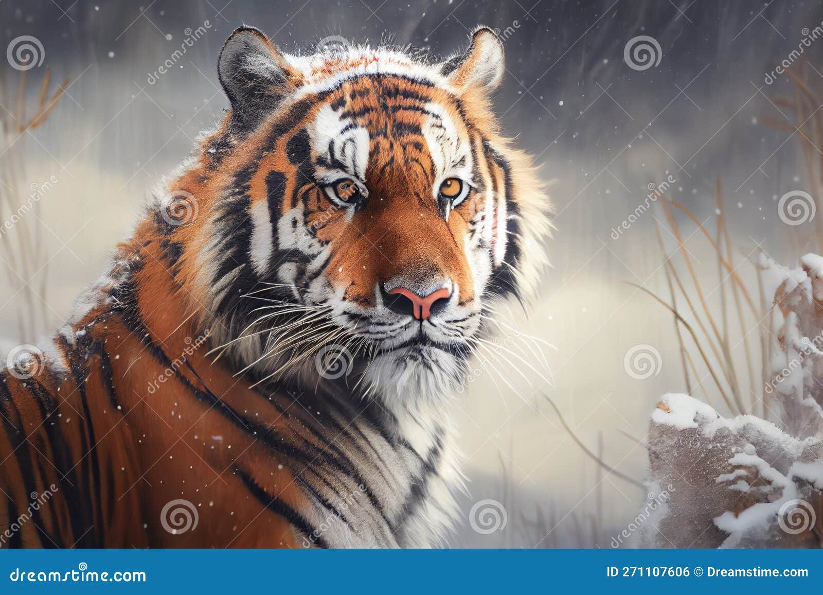 Portrait of a Tiger in the Background of a Snowy Landscape. AI ...