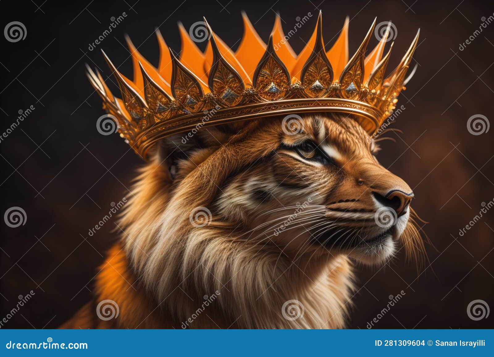 Portrait of a Tiger with a Crown on His Head. Studio Shot Stock ...