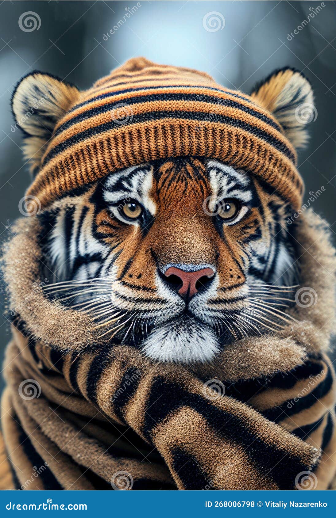 Portrait of a Tiger in a Hat and Scarf. AI Generated. Stock Photo ...