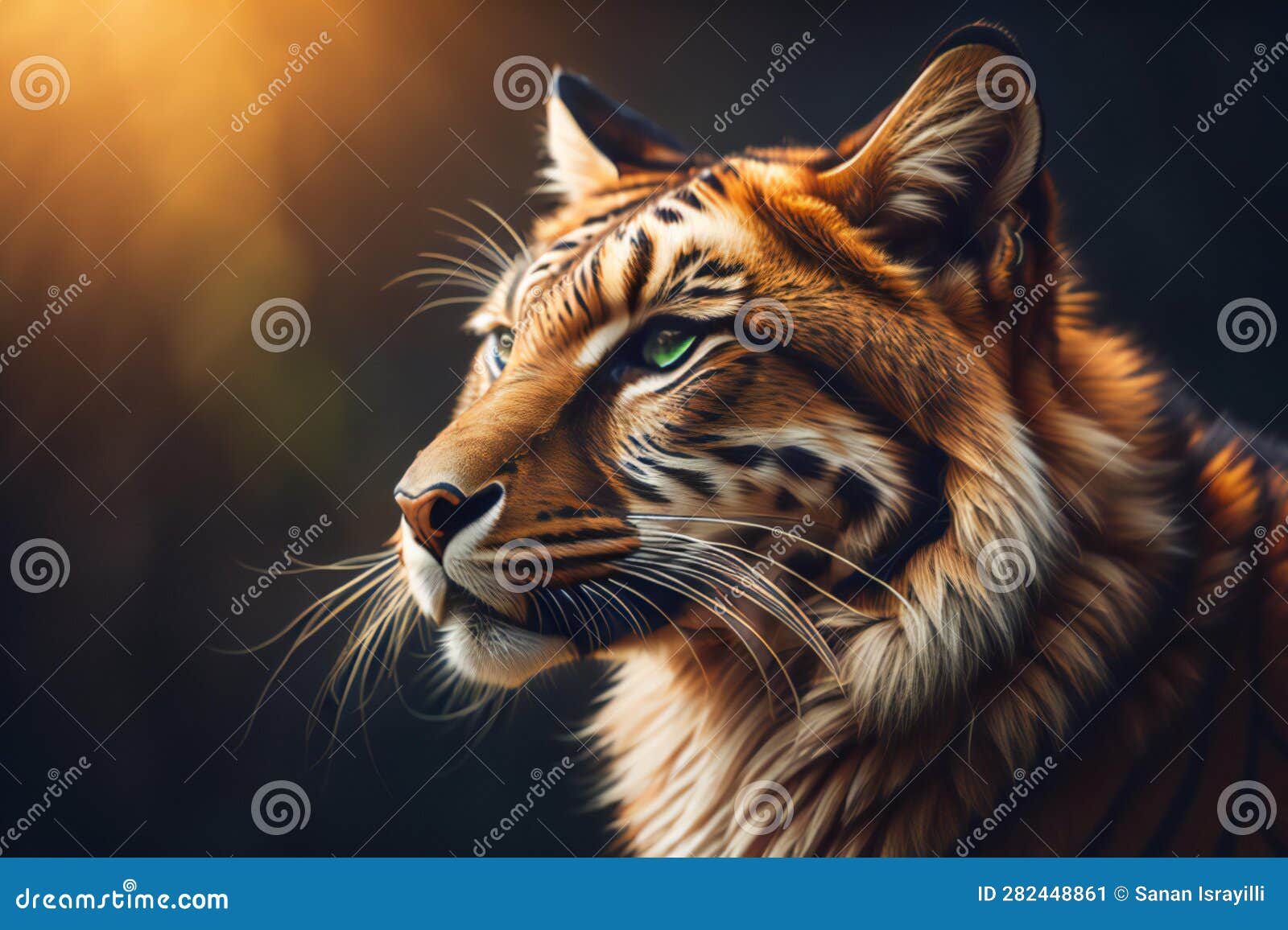 Portrait of a Tiger in the Rays of the Setting Sun. Ai Generated Stock ...