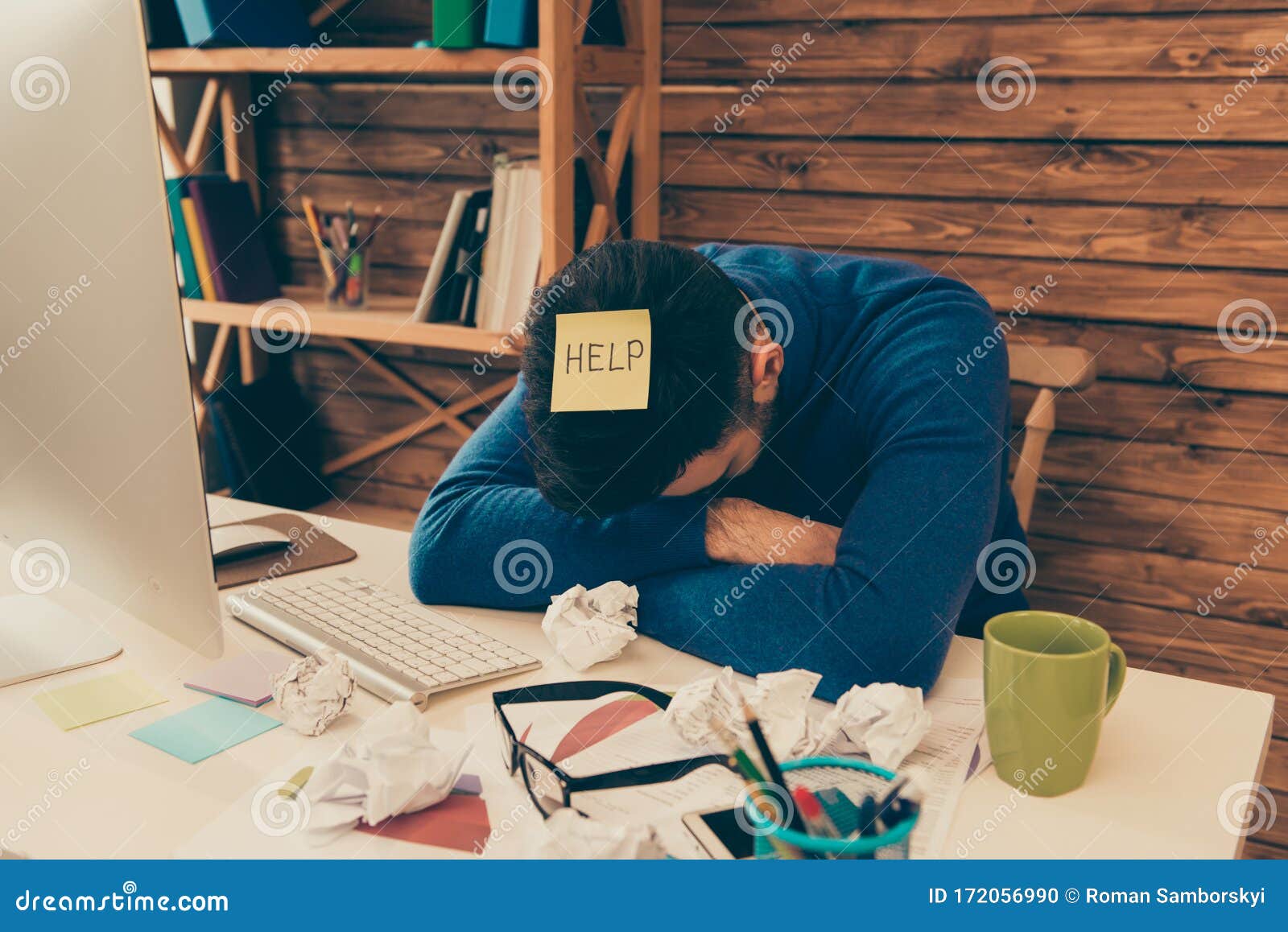 Portrait of Tired Man Having Long Working Day and Needing Help Stock ...