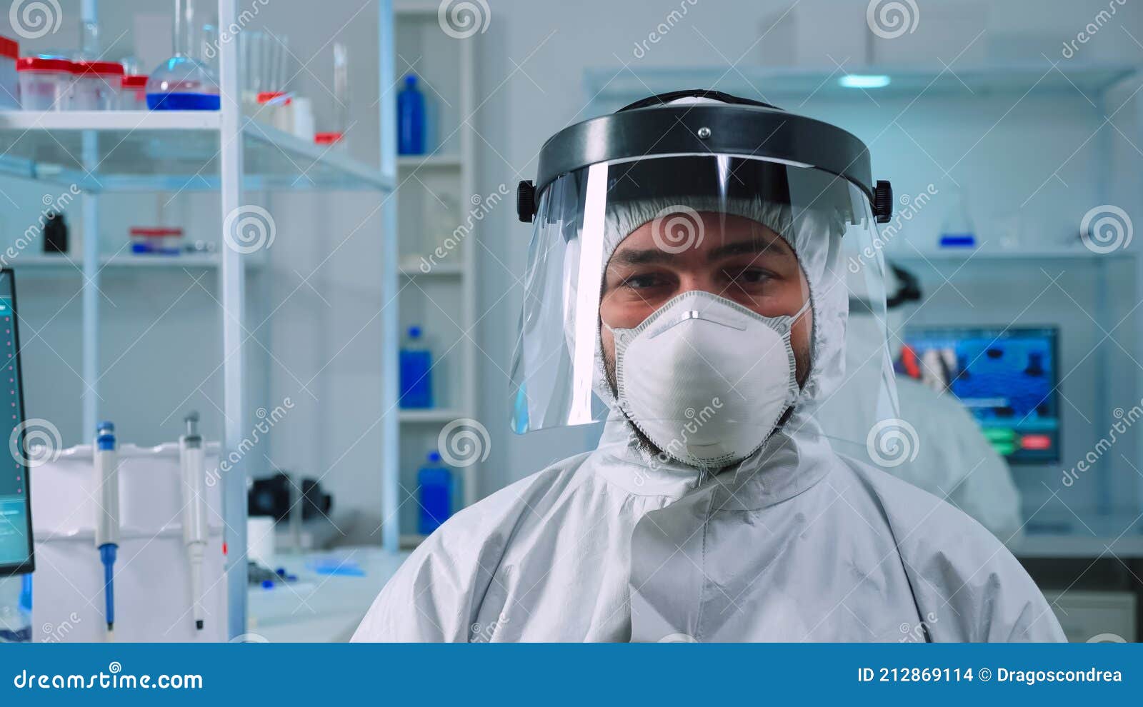 Portrait of Tired Scientist Man in Ppe Suit Looking at Camera Stock ...