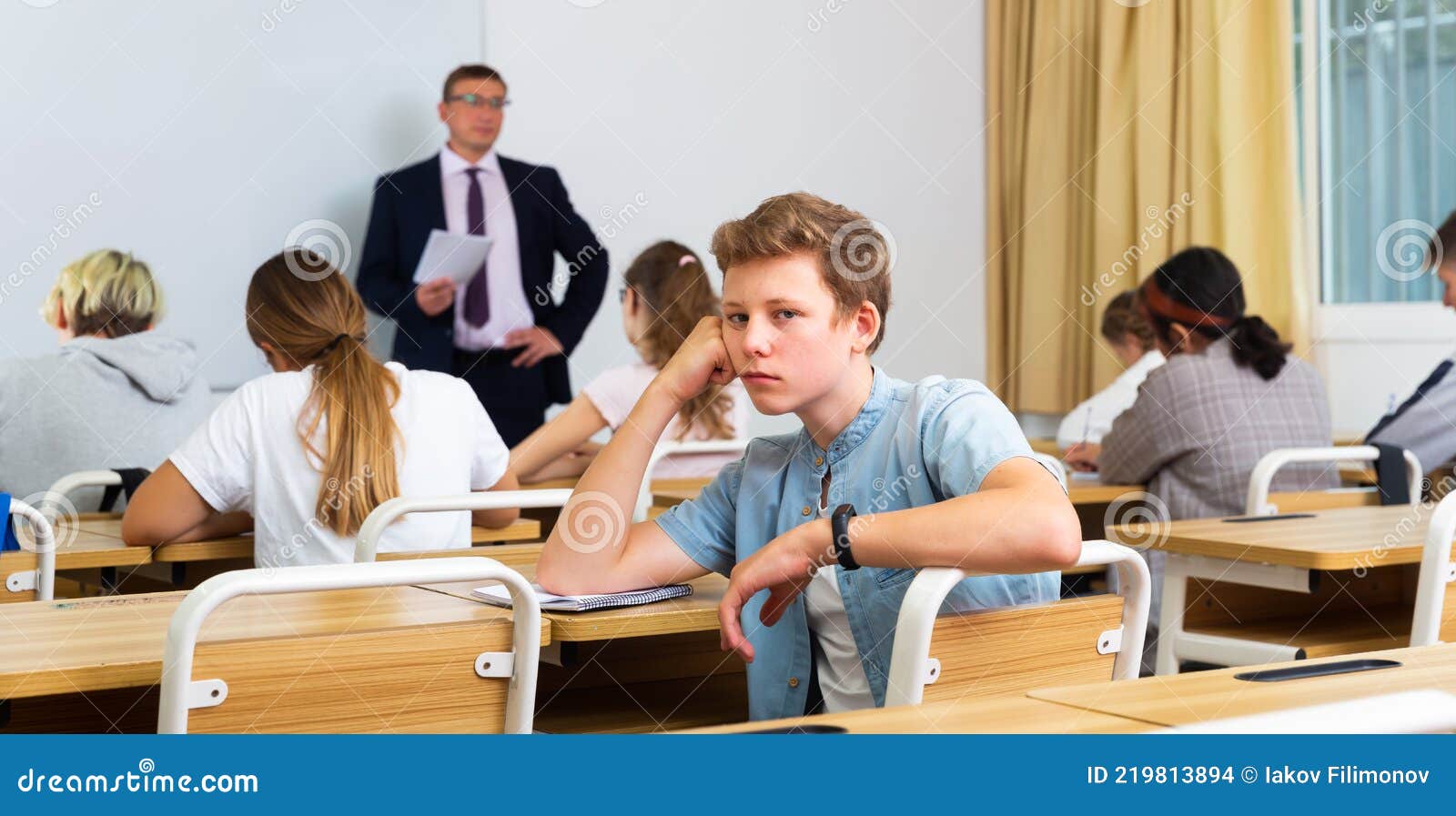 Portrait of Tired Student in School Class Stock Photo - Image of ...