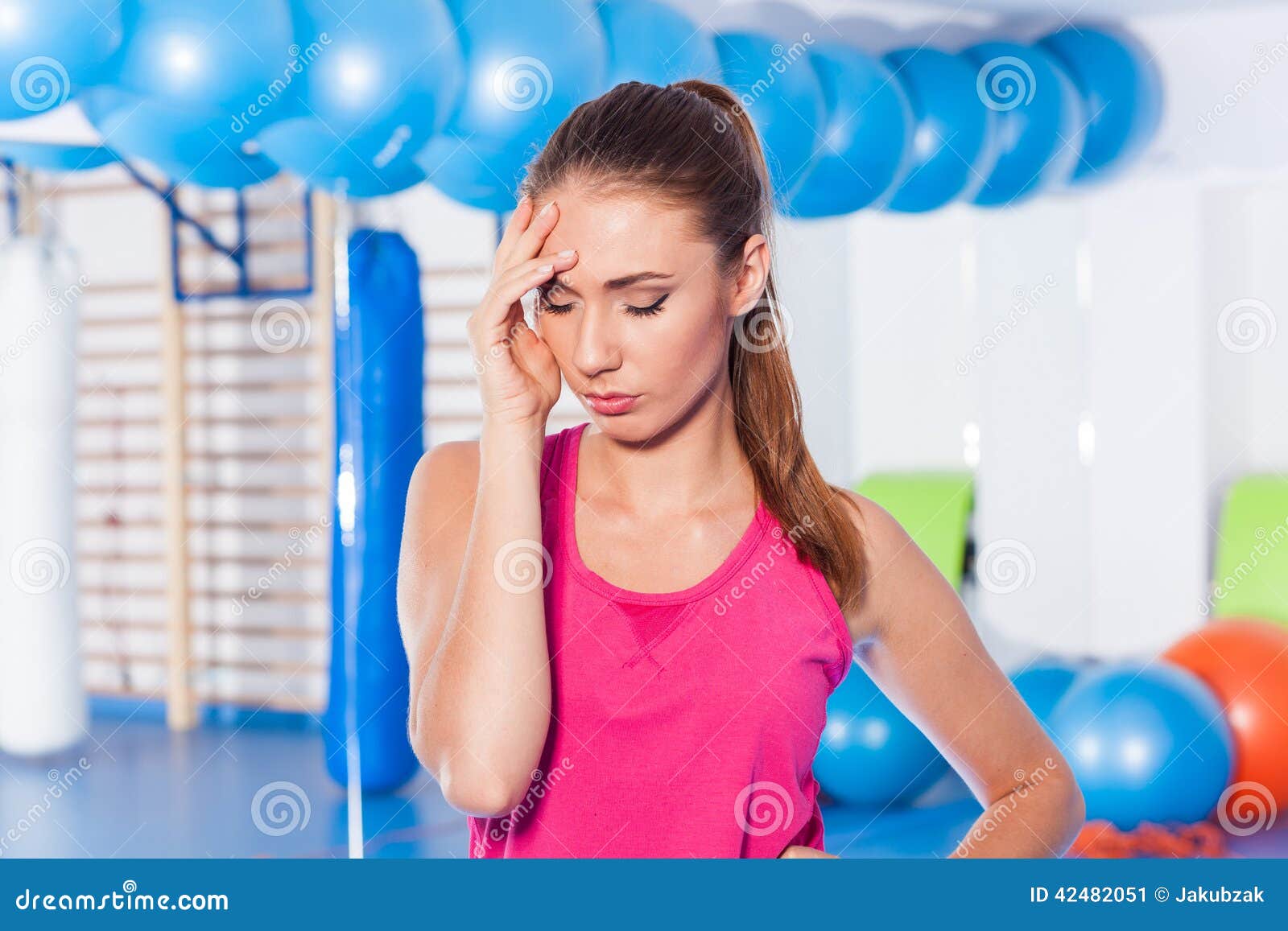 Portrait of Tired Woman Having Rest in Short Break after Workout Stock ...