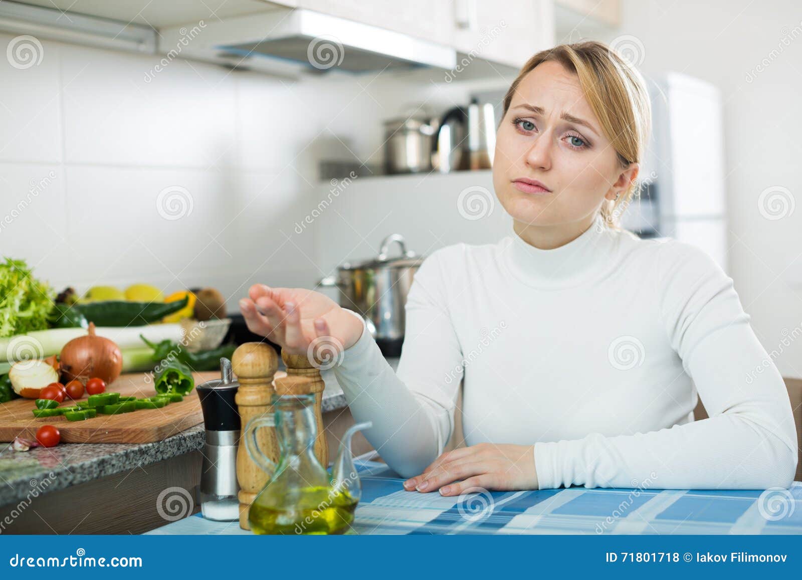 Portrait of Tired Woman at Kitchen Table Stock Photo - Image of house ...