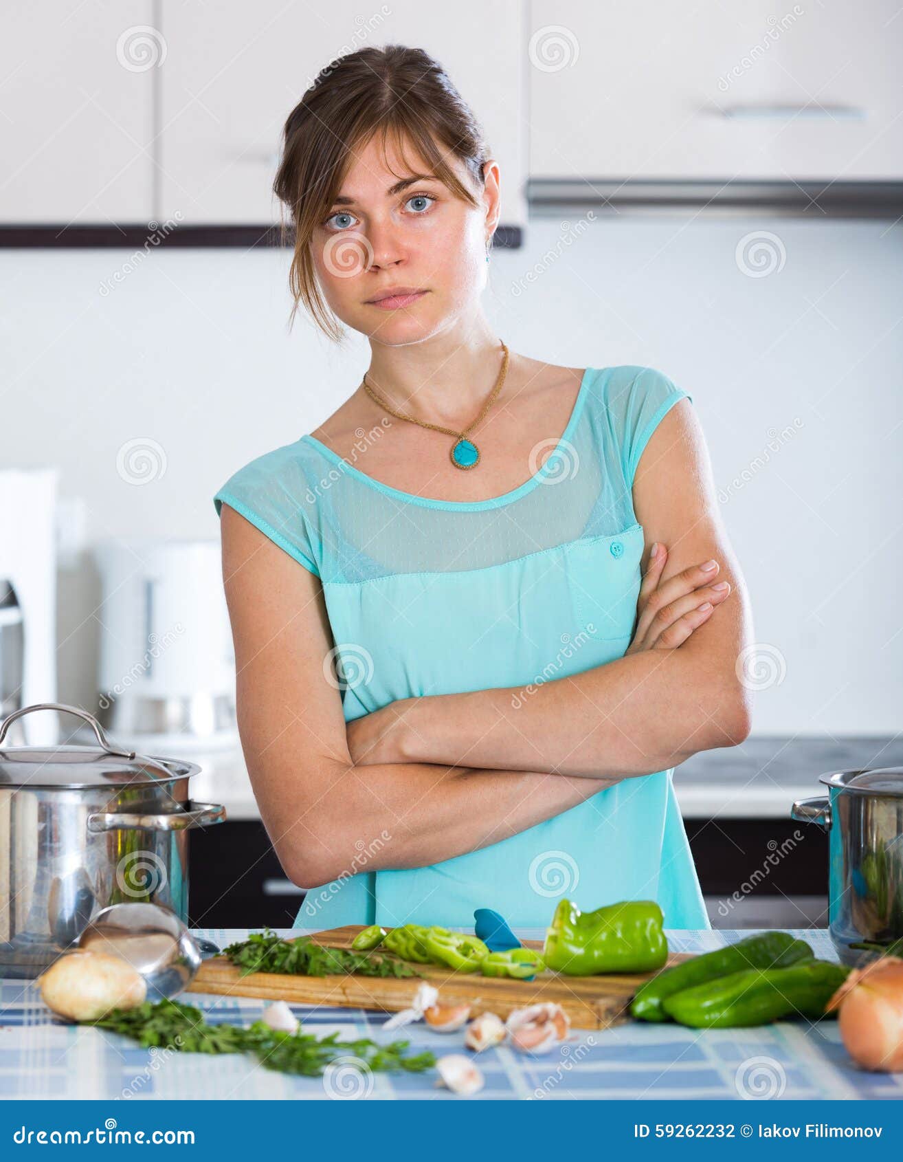 Portrait of Tired Woman at Kitchen Stock Photo - Image of person, bored ...
