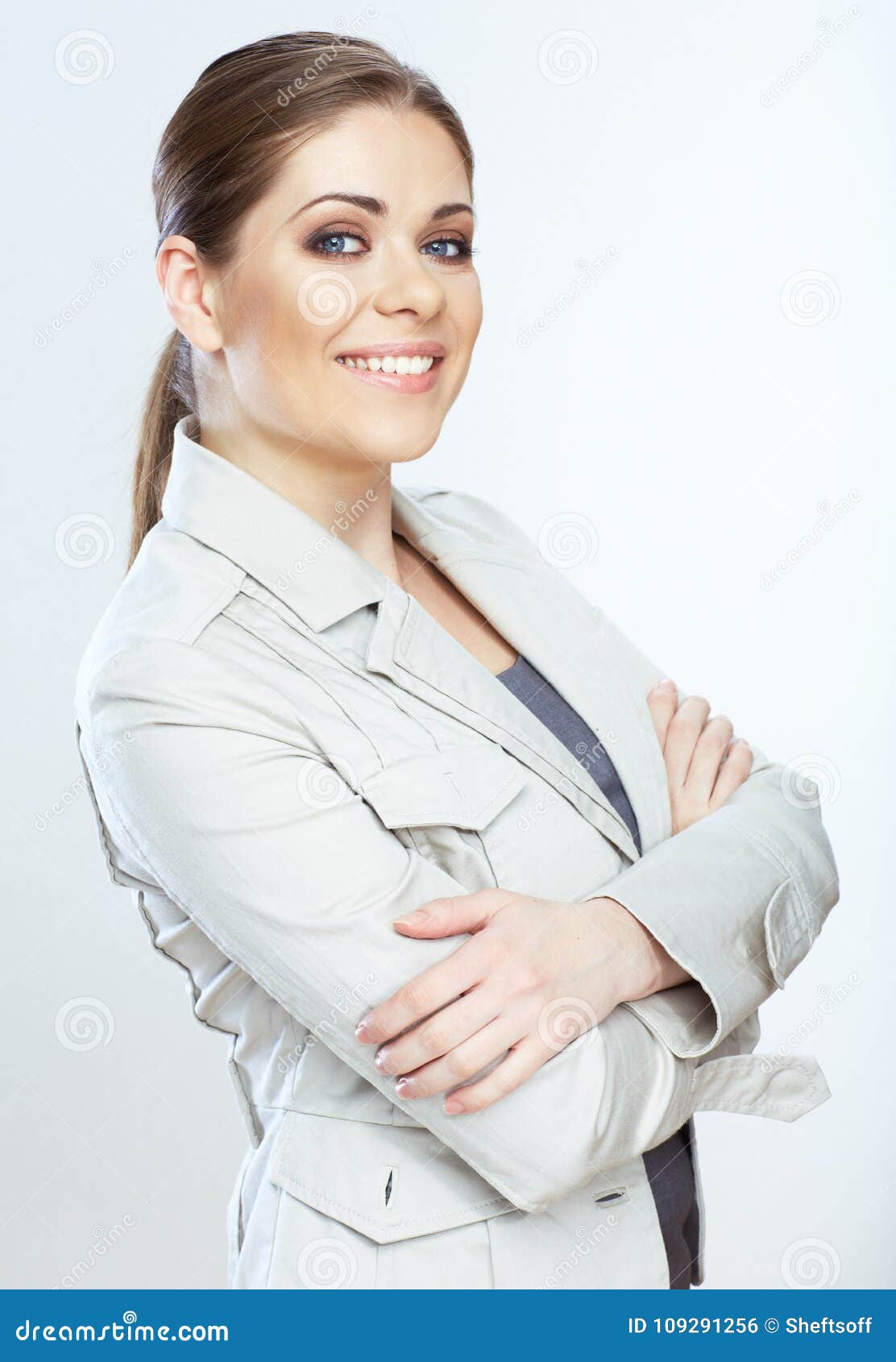 Toothy Smiling Business Woman Isolated on Whte Background. Stock Photo ... Toothy Smiling Business Woman Isolated on Whte Background. Stock Photo ...
