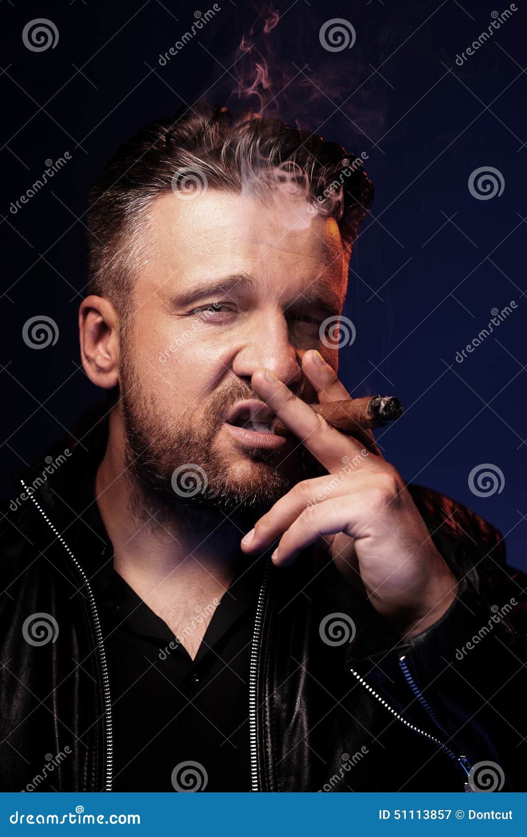 Portrait of a Tough Guy Smoking Cigar Stock Image - Image of mafia ...