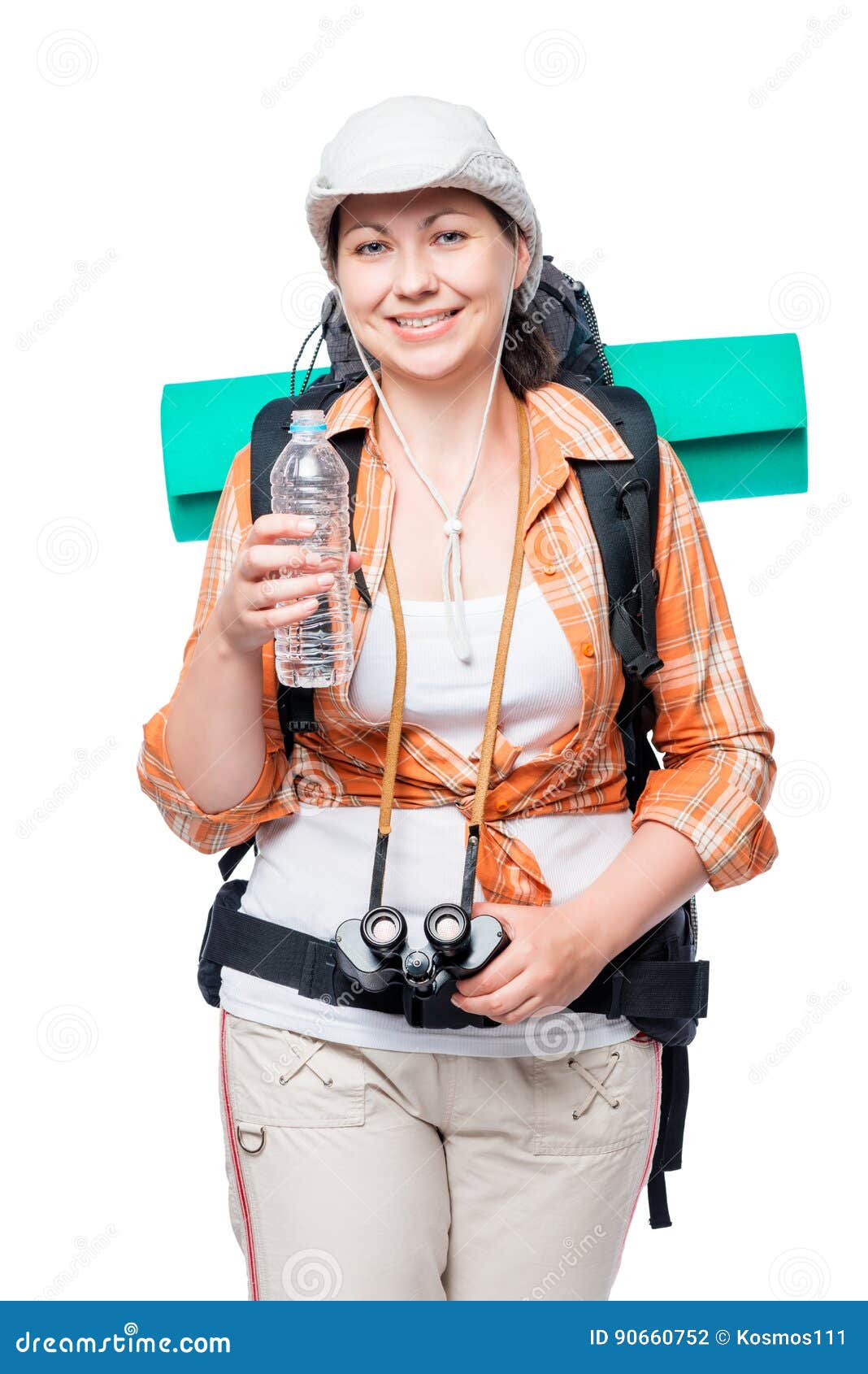 Portrait of a Tourist with a Water Bottle and Backpack Stock Photo ...