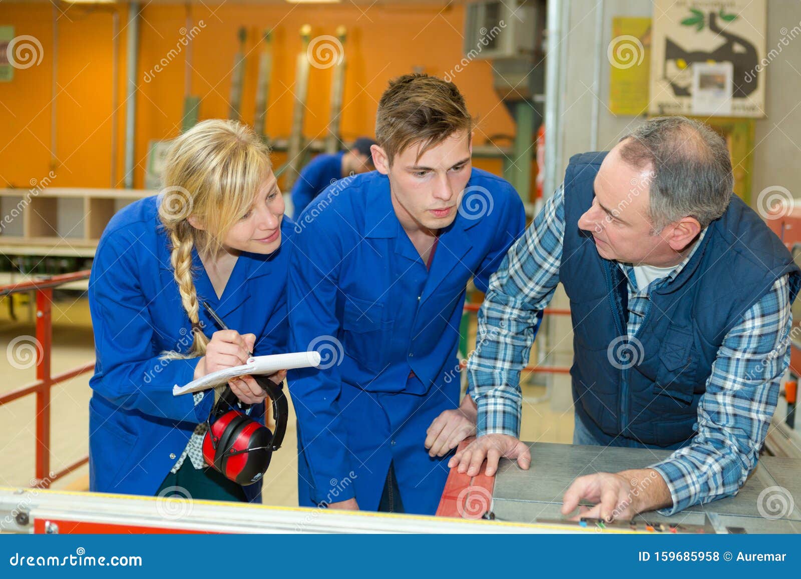Portrait Tradesman Training Two Apprentices Stock Photo - Image of ...