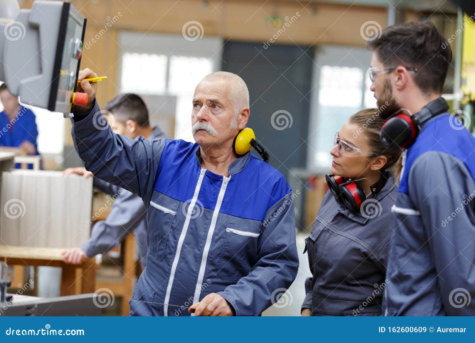 Portrait Trainees in Factory Stock Image - Image of class, component ...