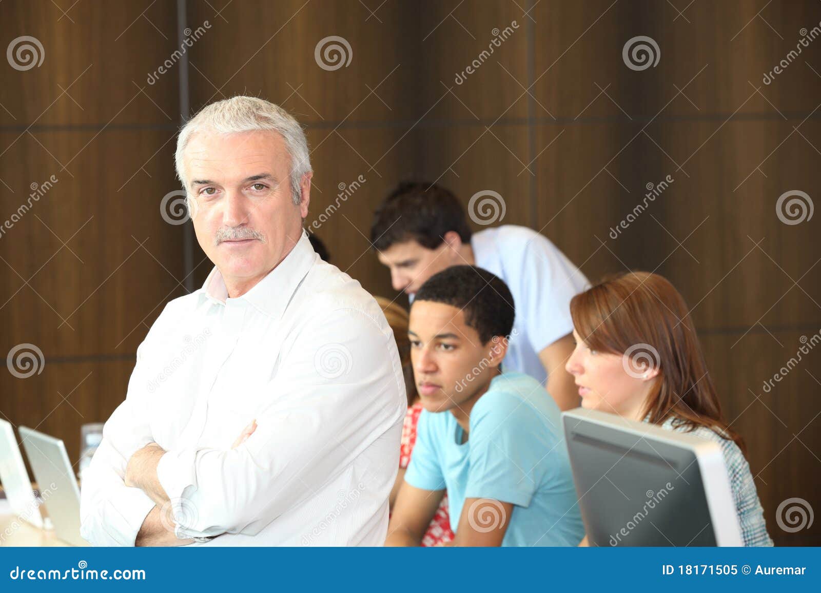 Portrait of a Trainer in Classroom Stock Image - Image of computer ...