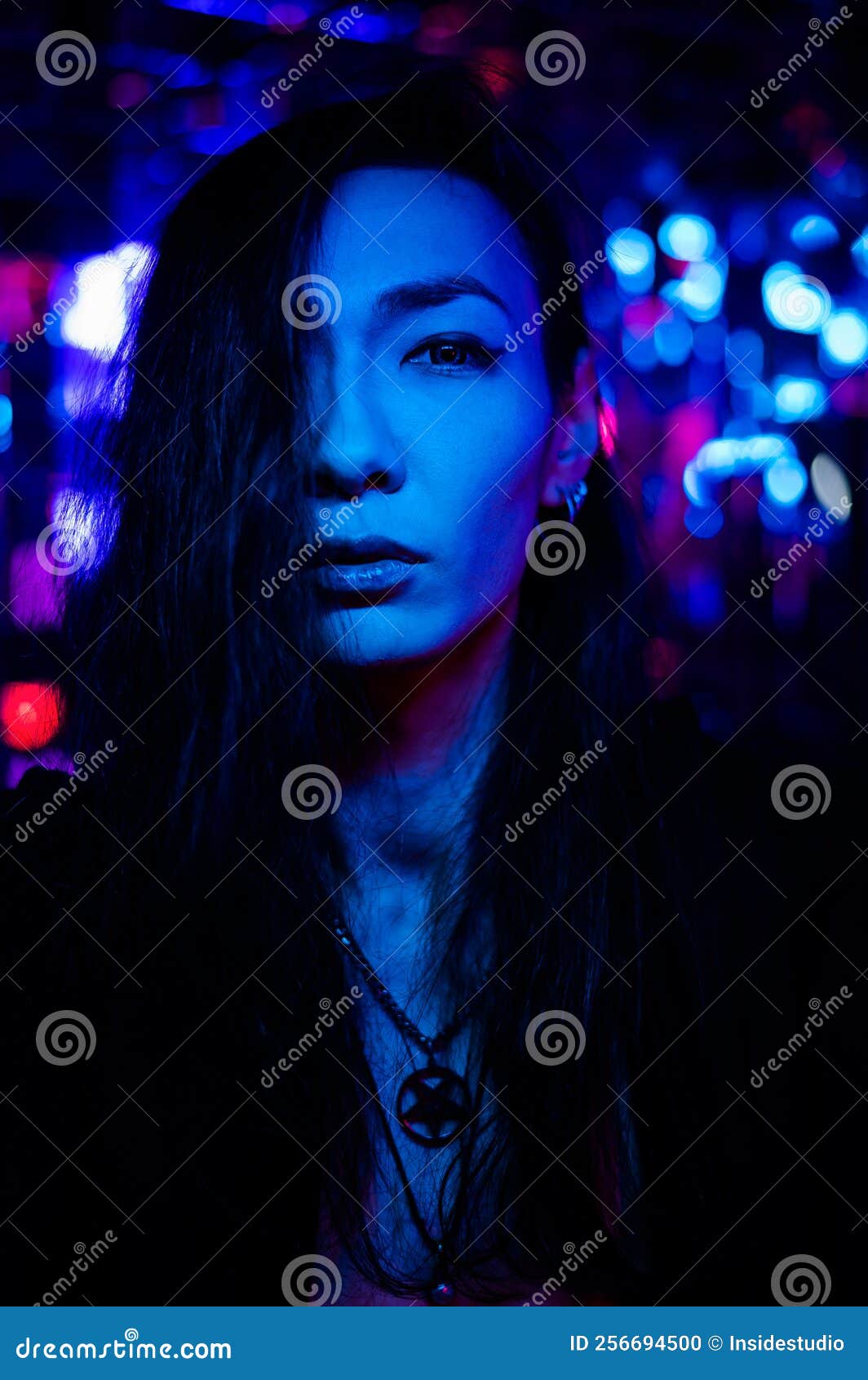 Portrait of a Transgender Model in a Studio with Neon Lighting. Stock ...