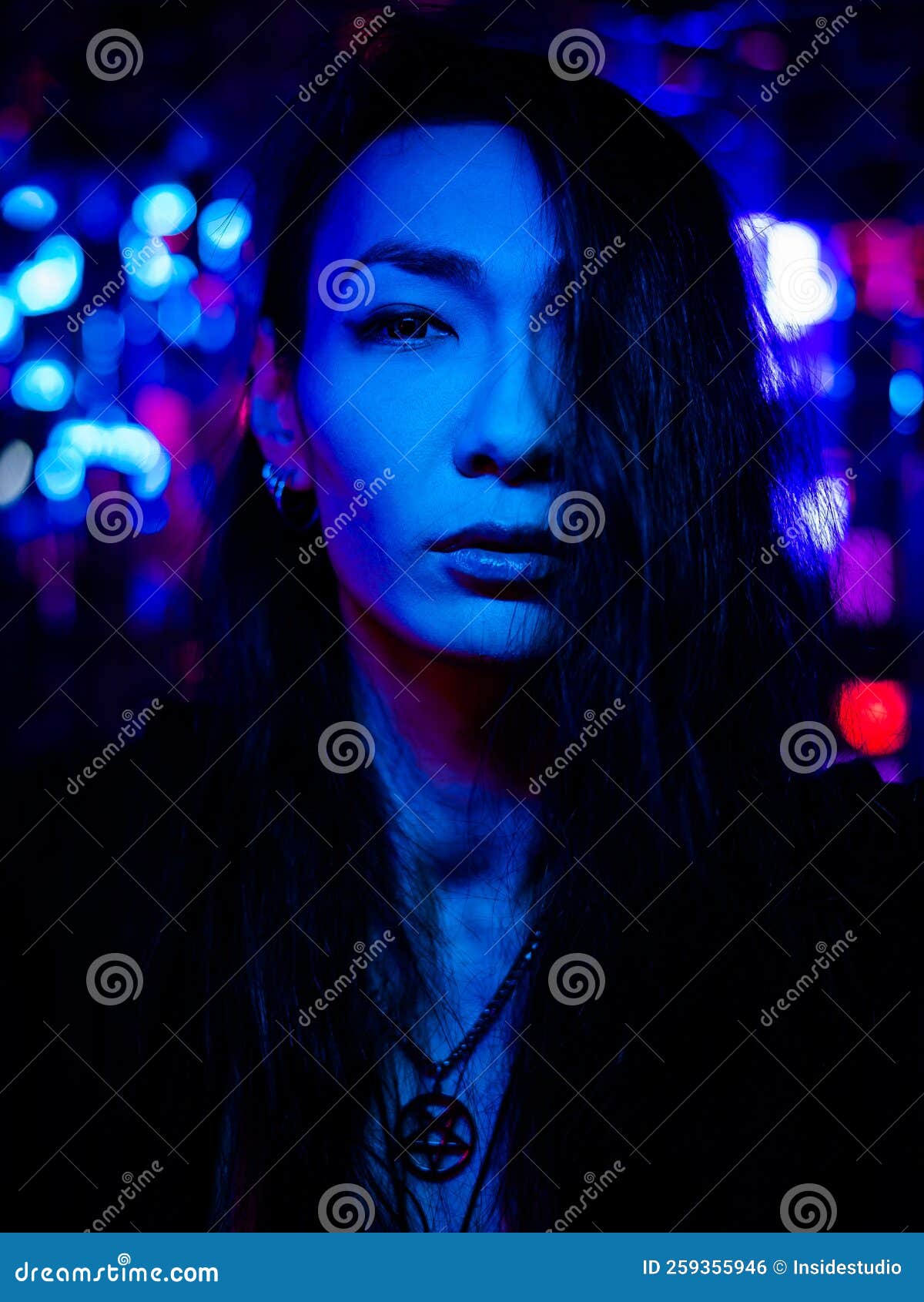 Portrait of a Transgender Model in a Studio with Neon Lighting. Stock ...
