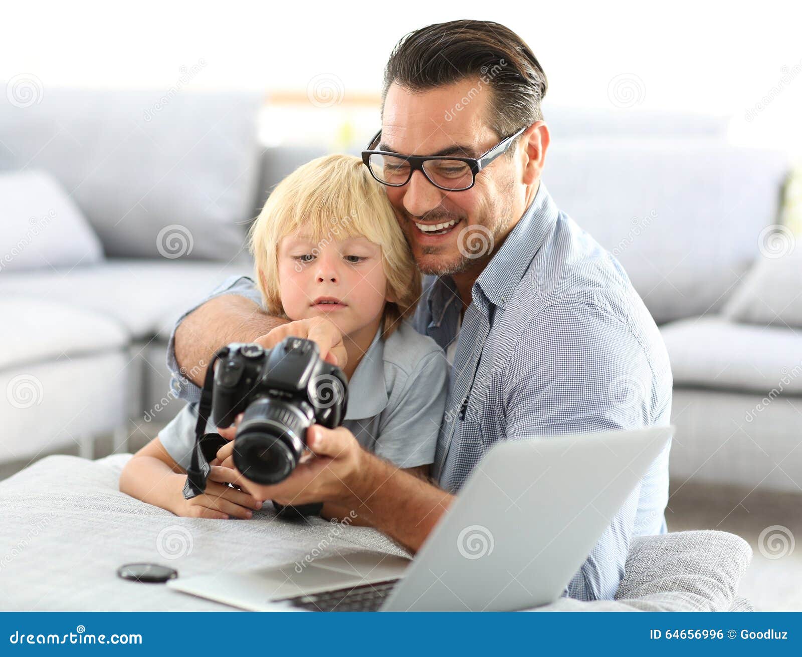 Portrait of Trendy Father with His Son Using Camera Stock Photo - Image ...