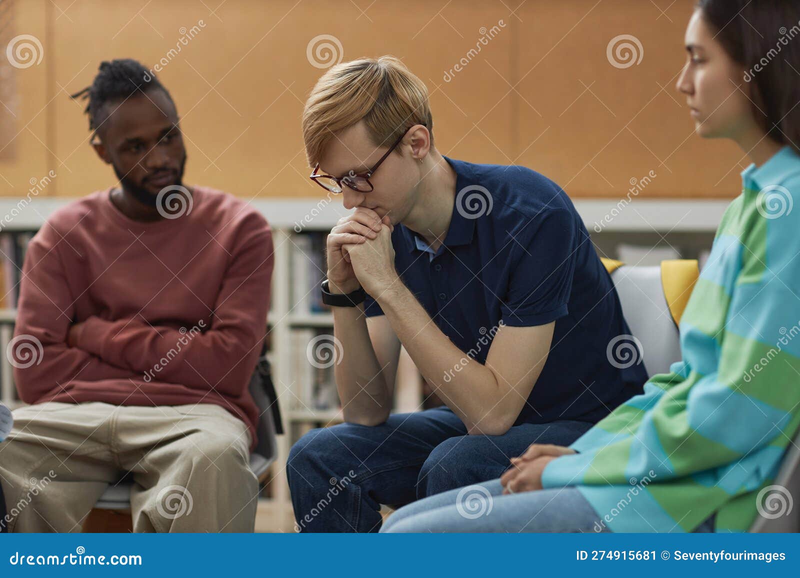 Troubled Young Man in Support Group Circle Stock Image - Image of boys ...