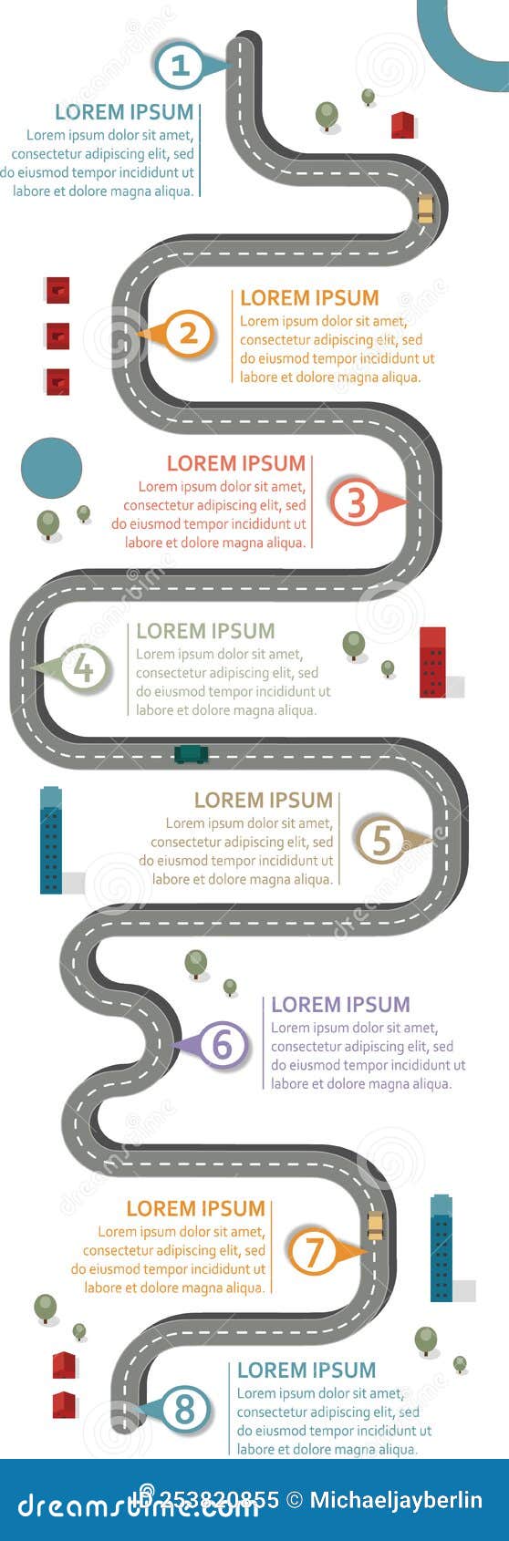 Workflow Roadmap, Top To Bottom With 5 Check Points Vector Illustration ...