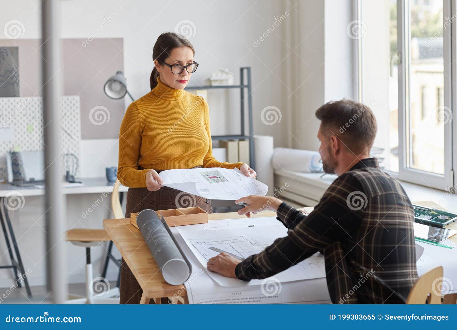 Two Architects Working Together in Office Stock Image - Image of plan ...